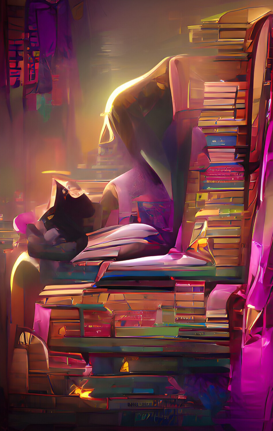 ArtStation - Cat in the library