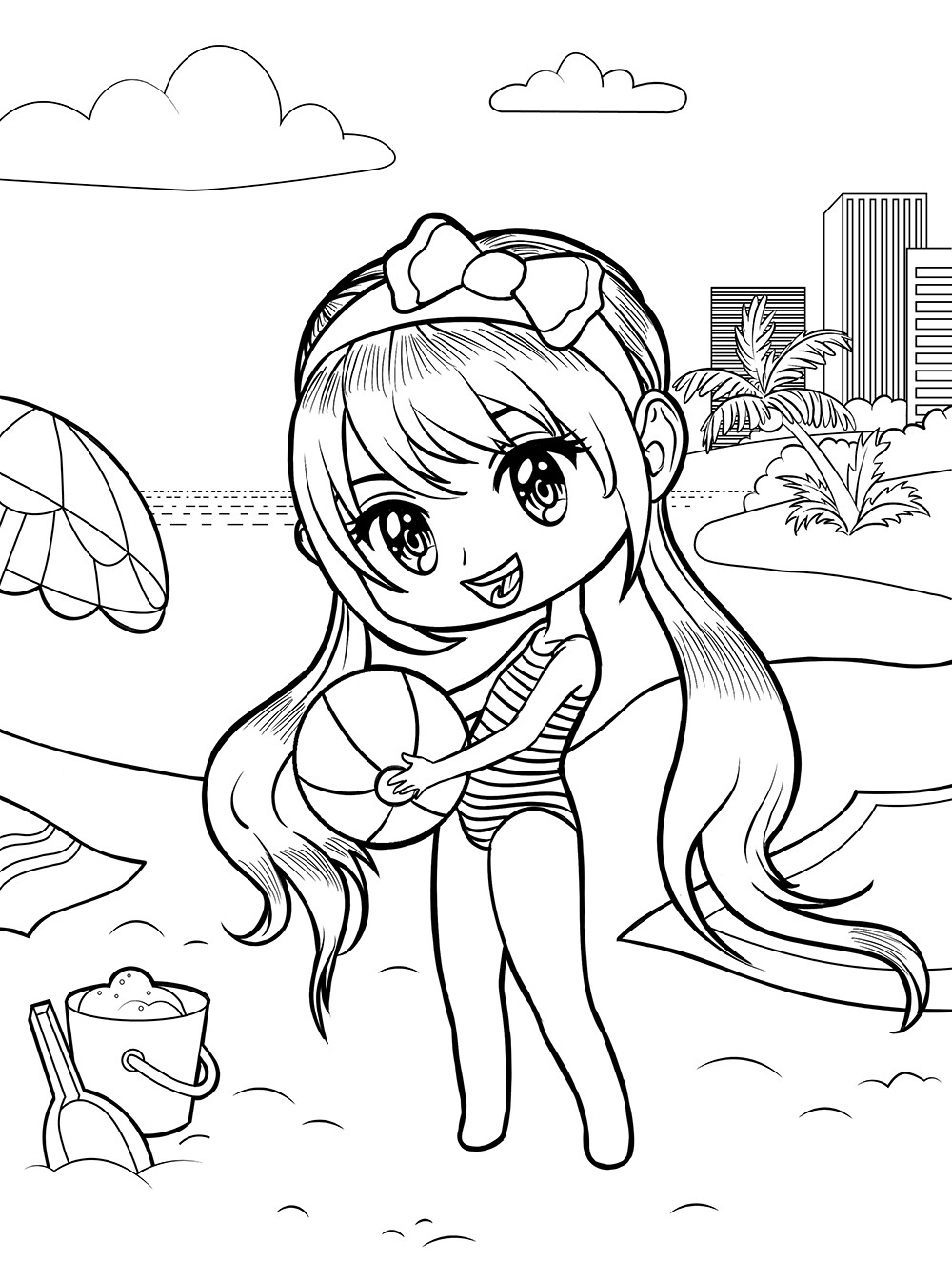 chibi coloring pages for girls cute
