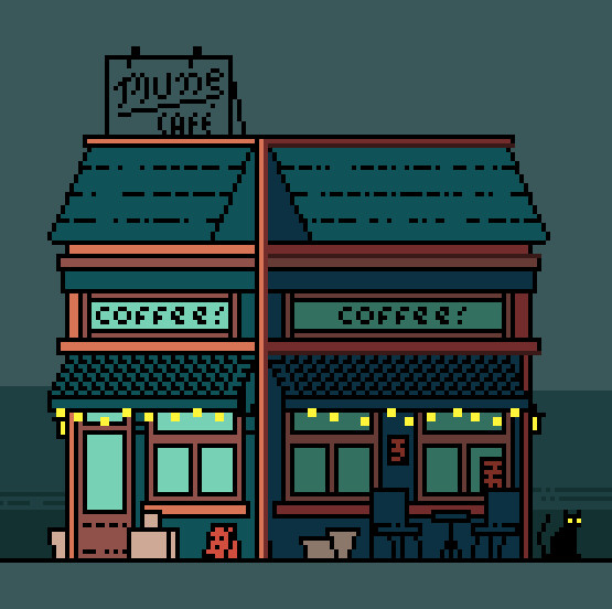 ArtStation - WIP Pixel Building Night Vers.