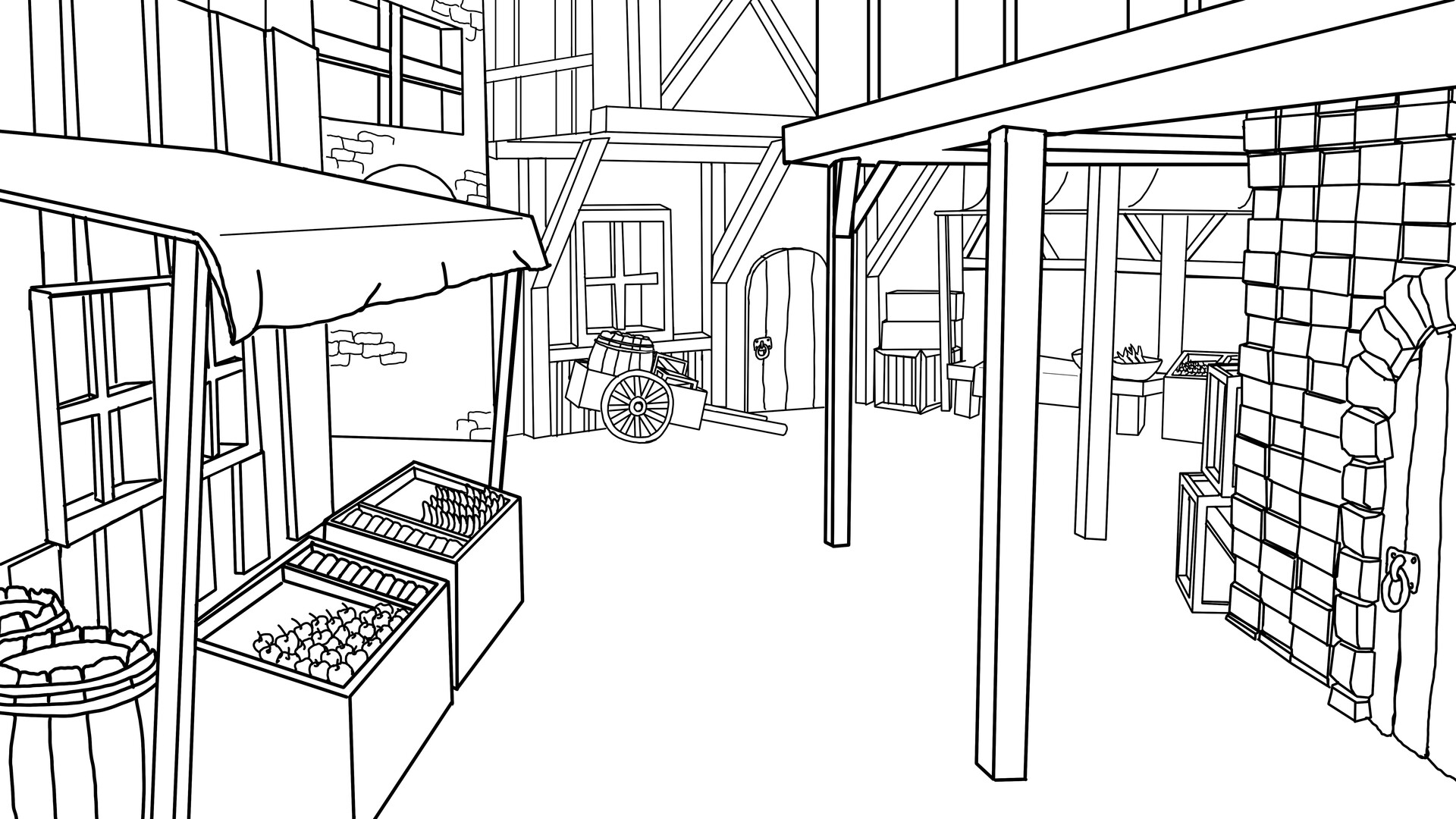 Medieval Marketplace Drawing