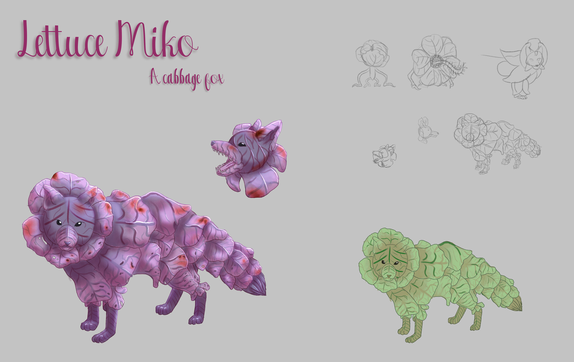 ArtStation - Lettuce miko, a cabbage fox concept art