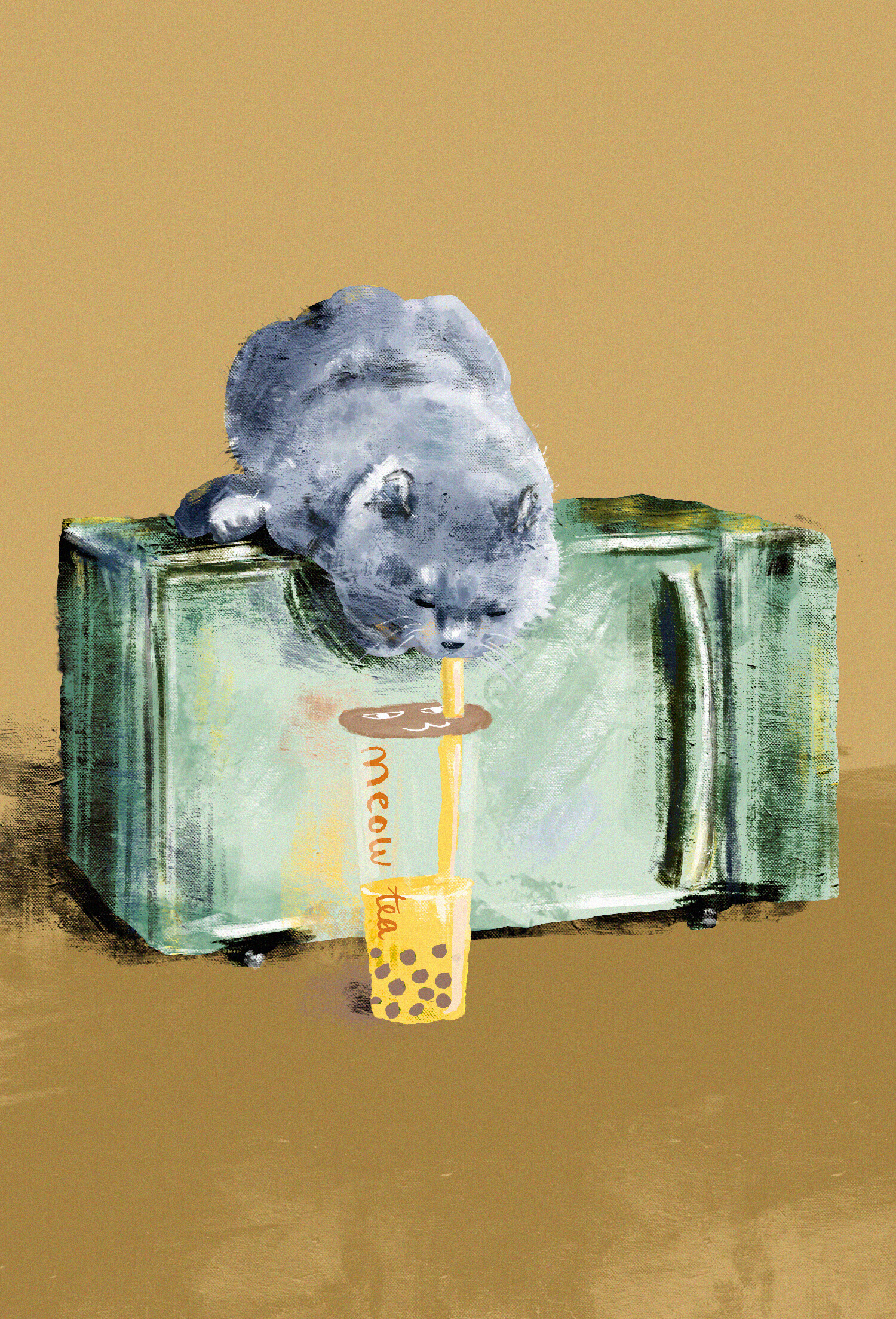 ArtStation - This cat loves milk tea