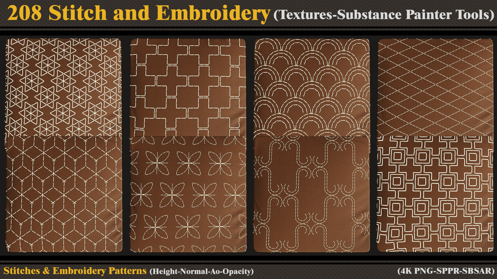 Zahra.3D - 208 Stitch and Embroidery Patterns (Textures-sbsar-sppr-Alpha)