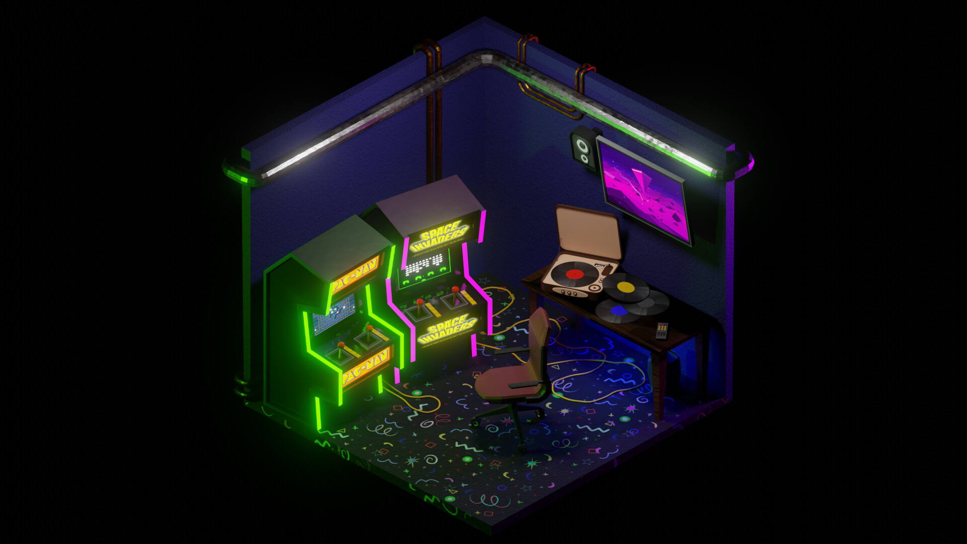 ArtStation - isometric arcade room