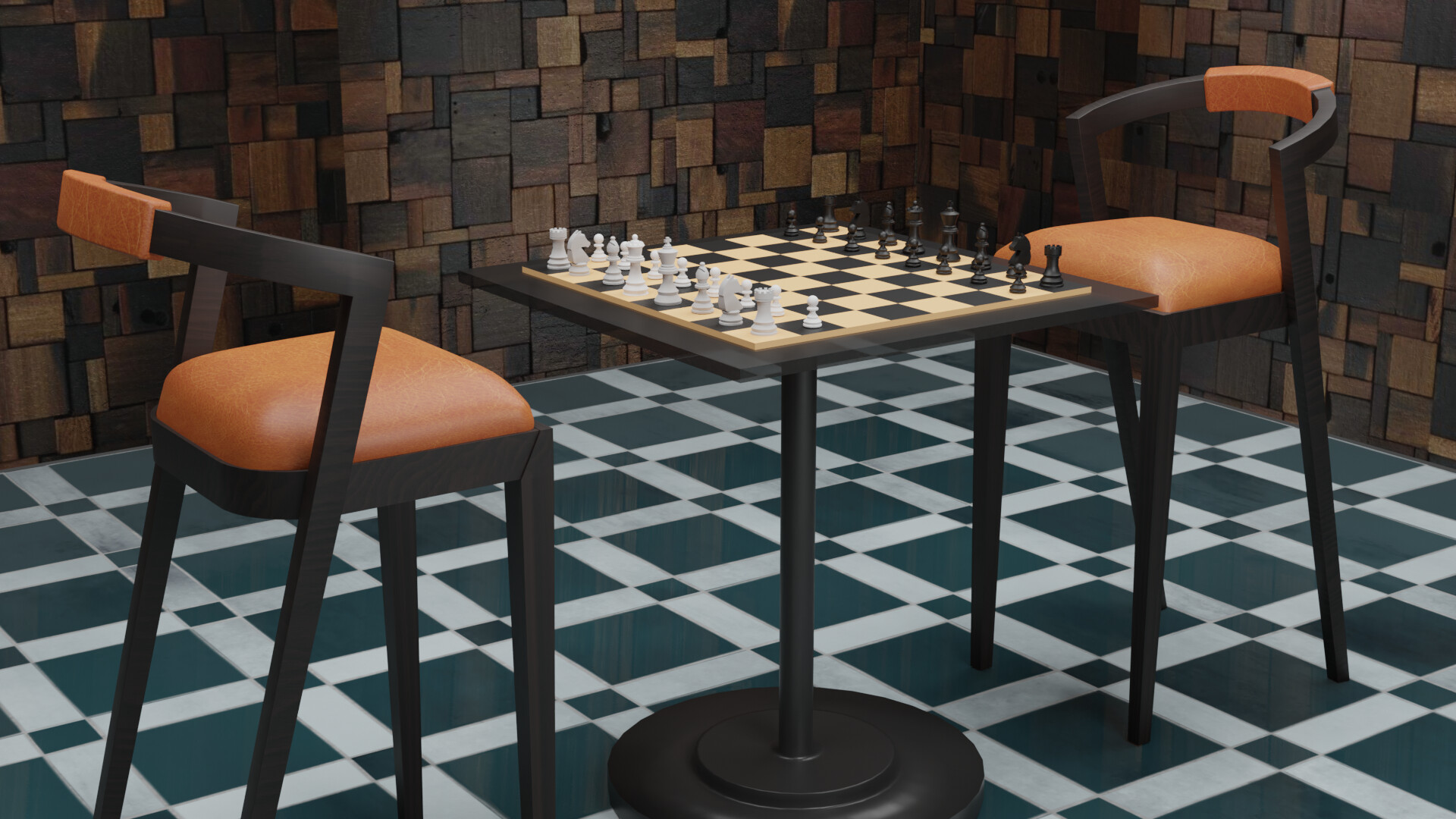 ArtStation - Chess Board and chair with Room
