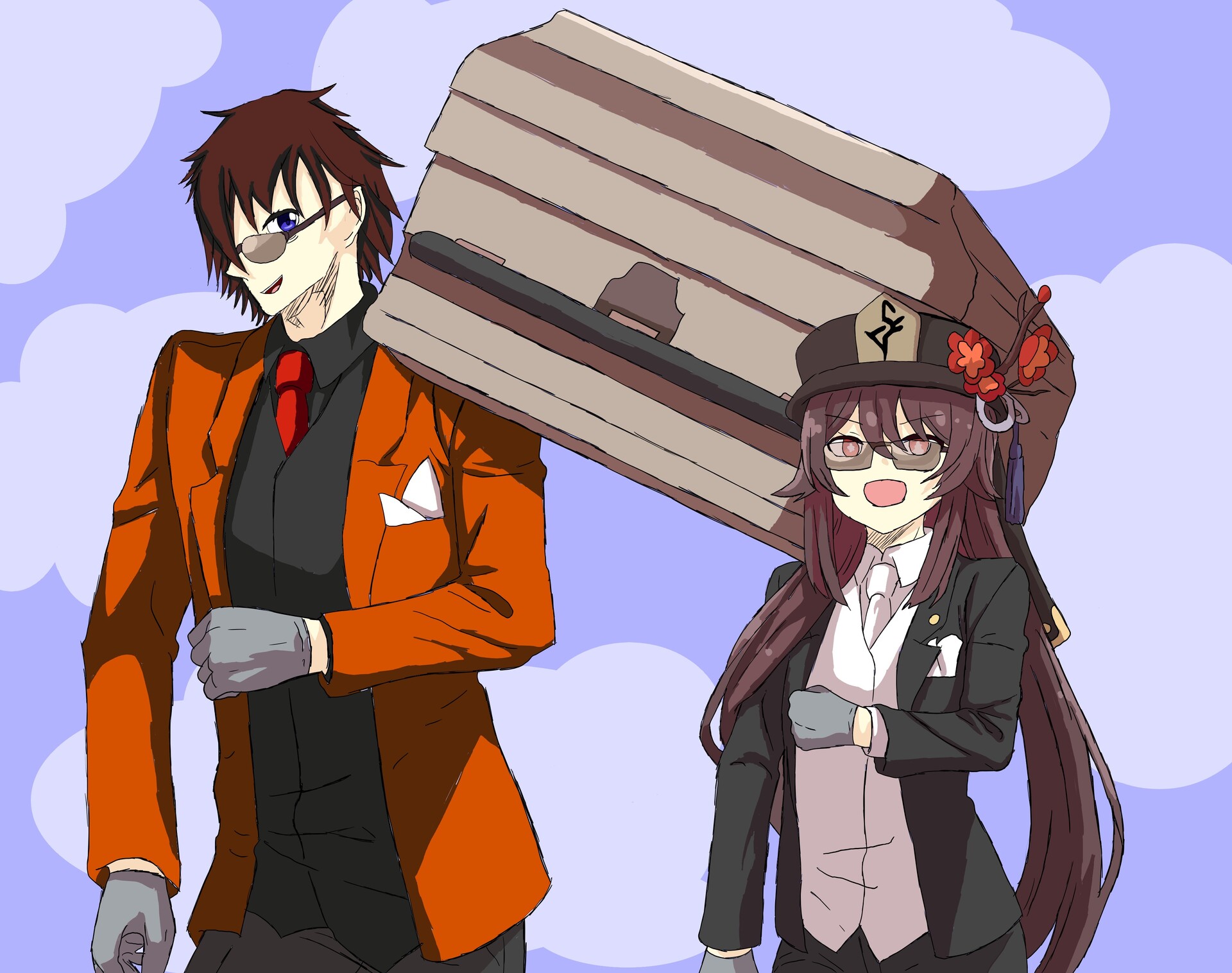 ArtStation - Hu tao pull drawing.