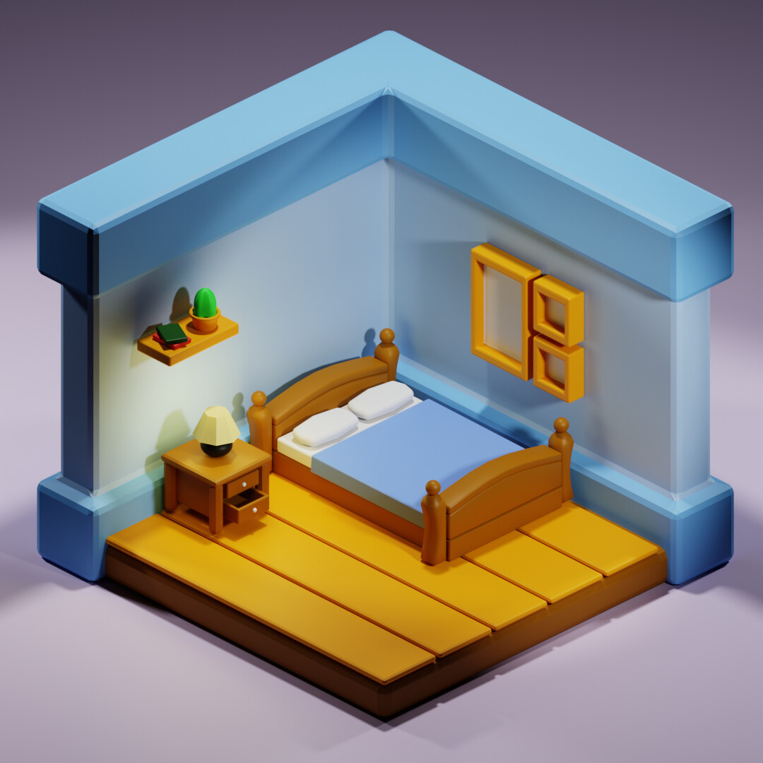 ArtStation - 2D Isometric Bedroom Render
