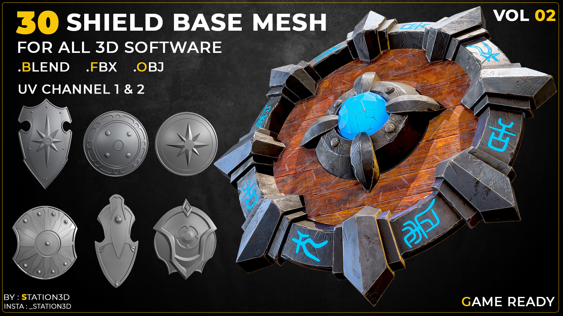 Sarkhare - 30 Shield Base Mesh Vol-02 (Game Ready) - Showcase 01