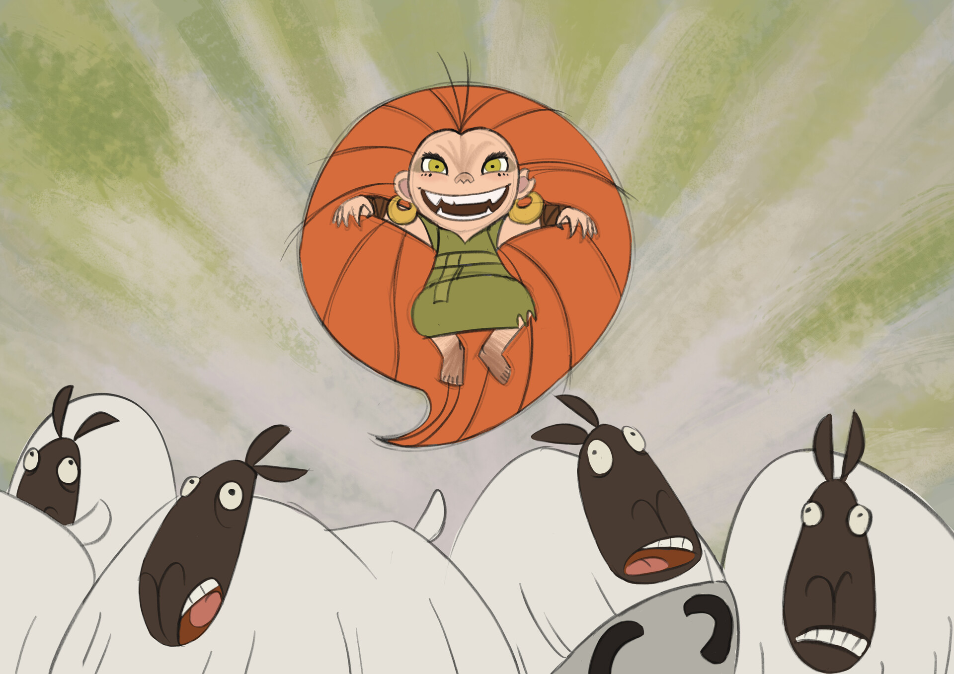 ArtStation - Wolfwalkers: Mebh Chasing Sheep