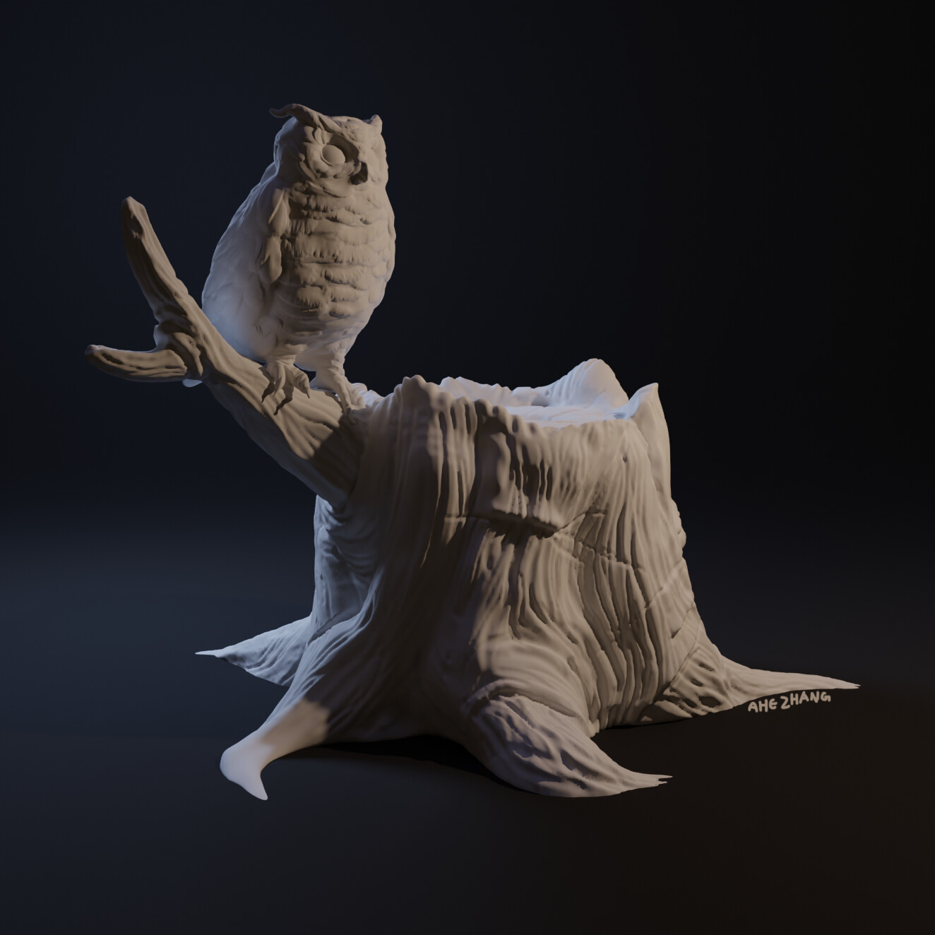 ArtStation - Owls & Tree stumps sculpture