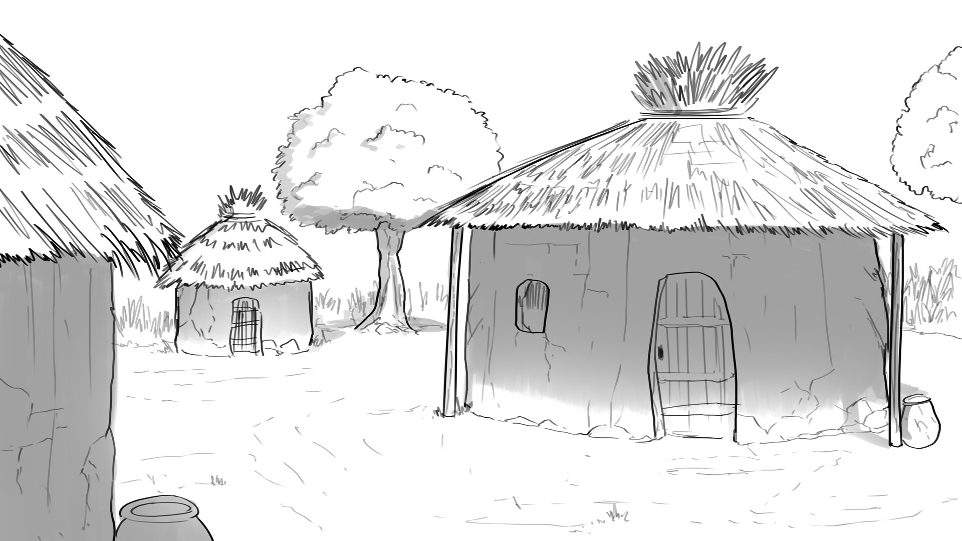 African Hut Drawing