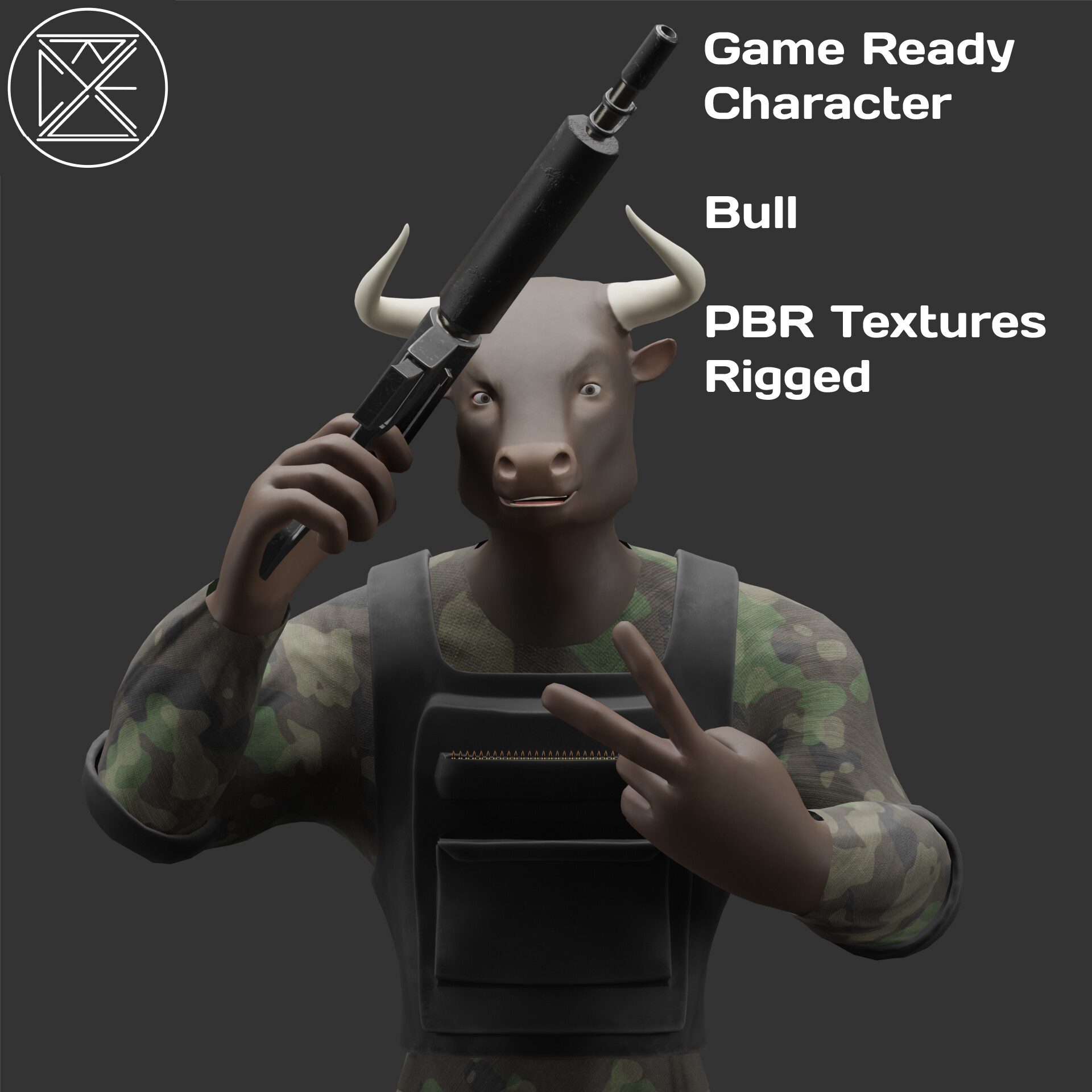 ArtStation - Character Military Bull with Weapon Rifle