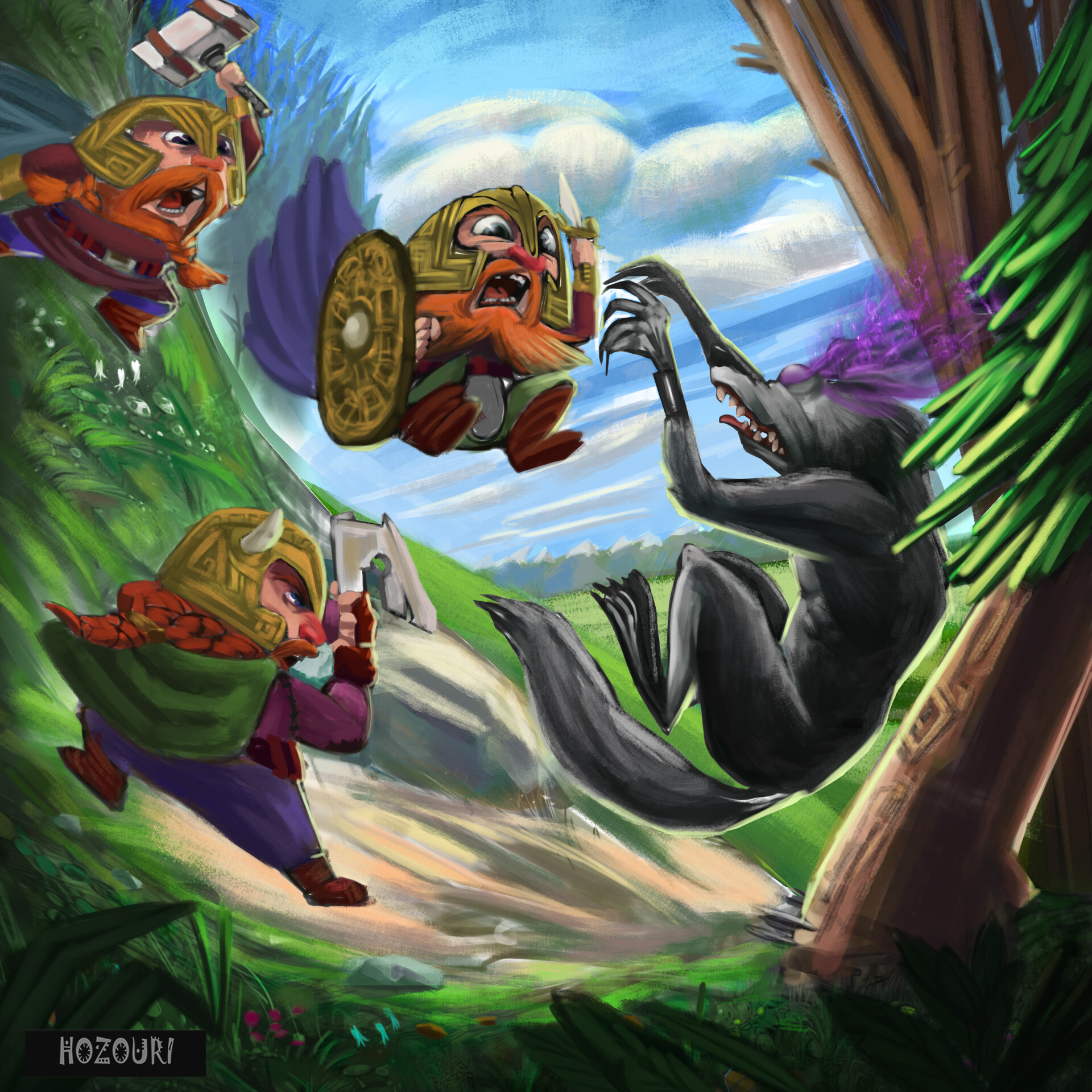 ArtStation - "Dwarf's against the werewolf"