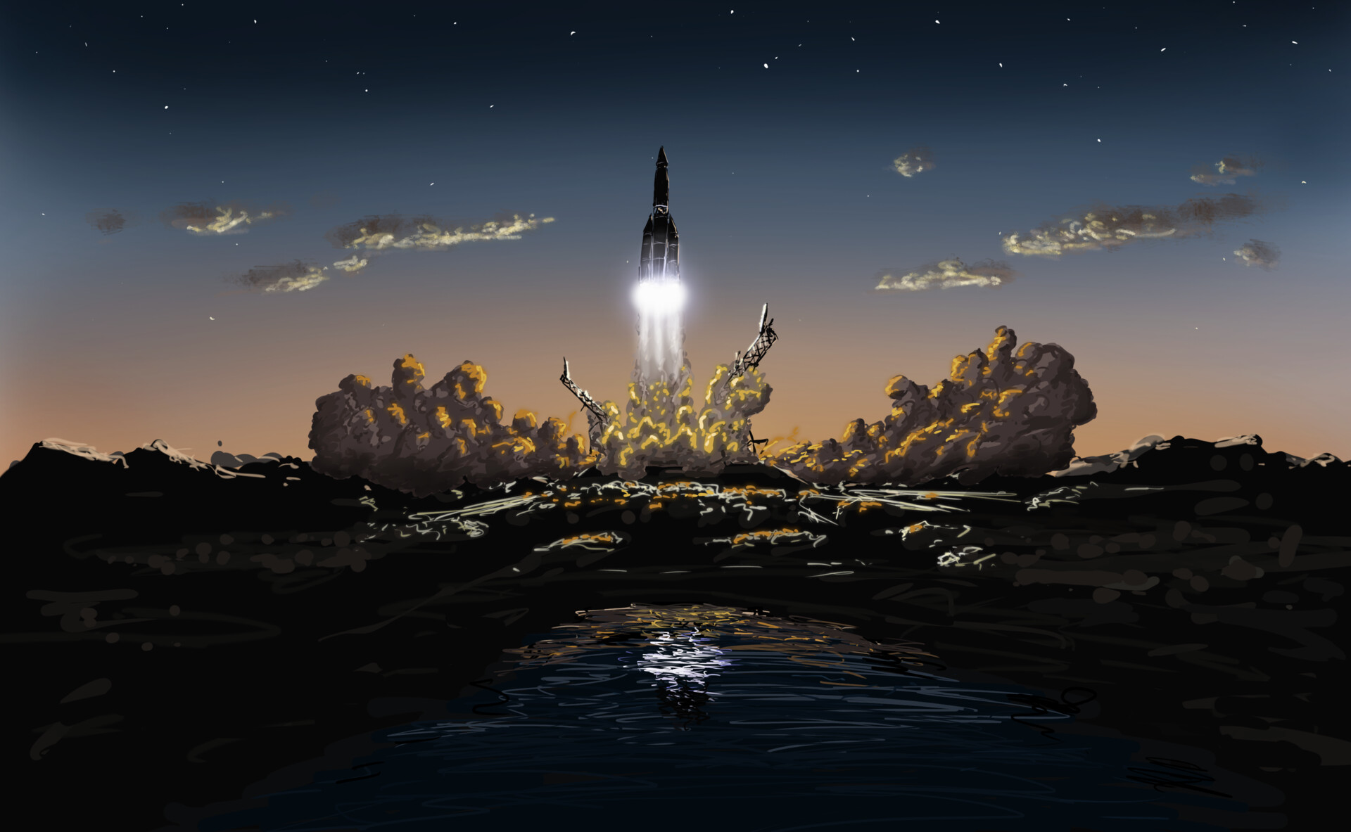 ArtStation - Rocket lift-off sketch