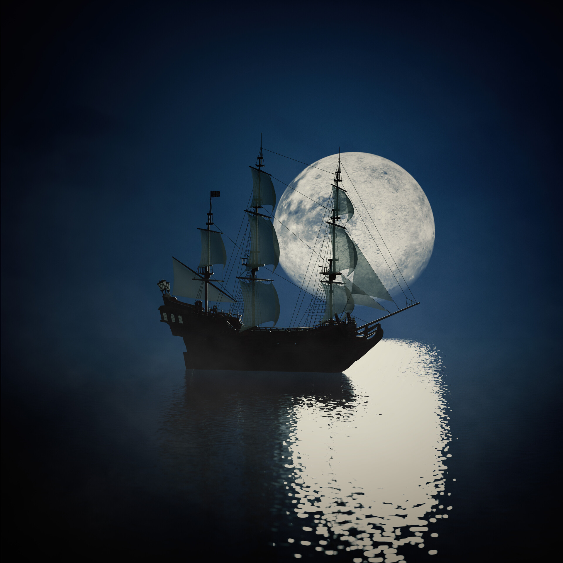 ArtStation - Pirates Ship in front of the Moon