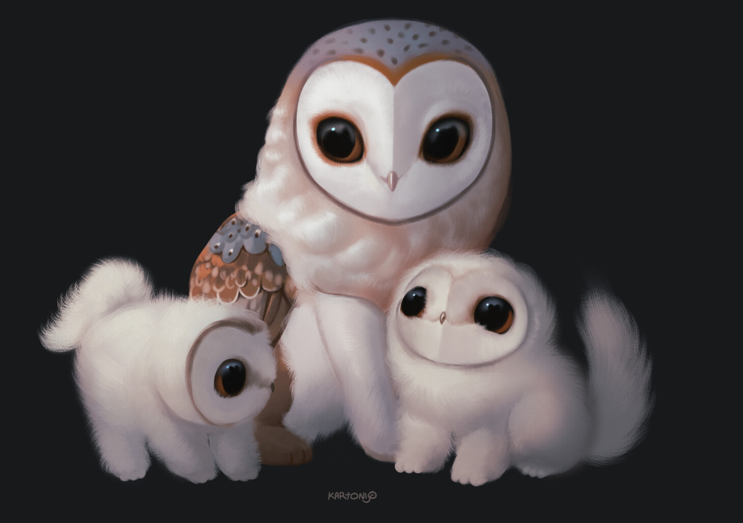 ArtStation - Mama meowl with babies