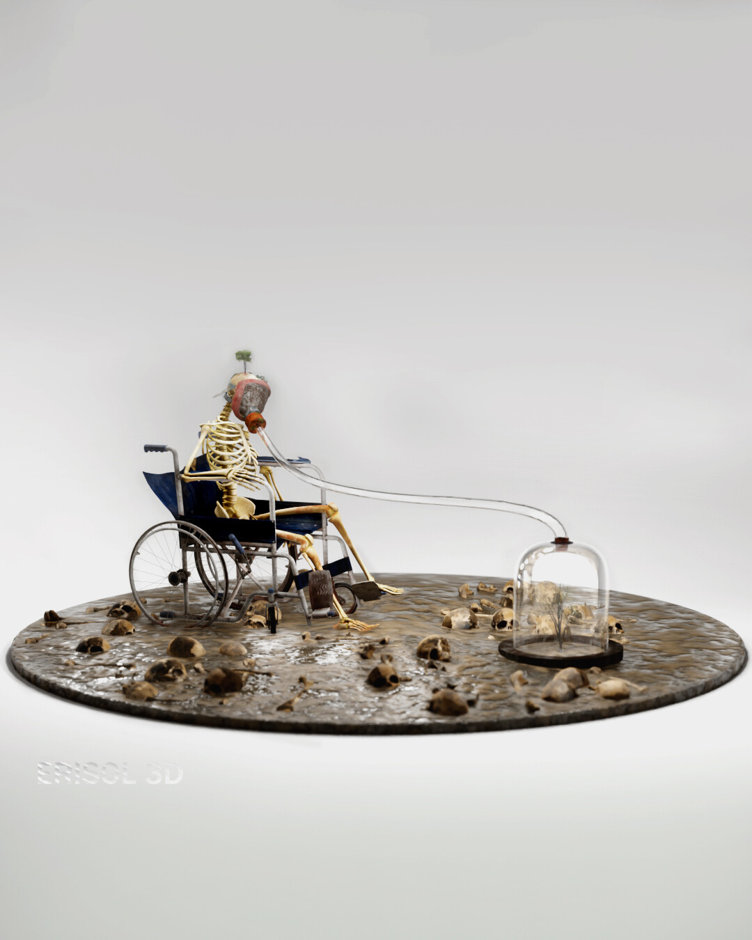 ArtStation - Dead Man in a Wheel Chair after nature extinction