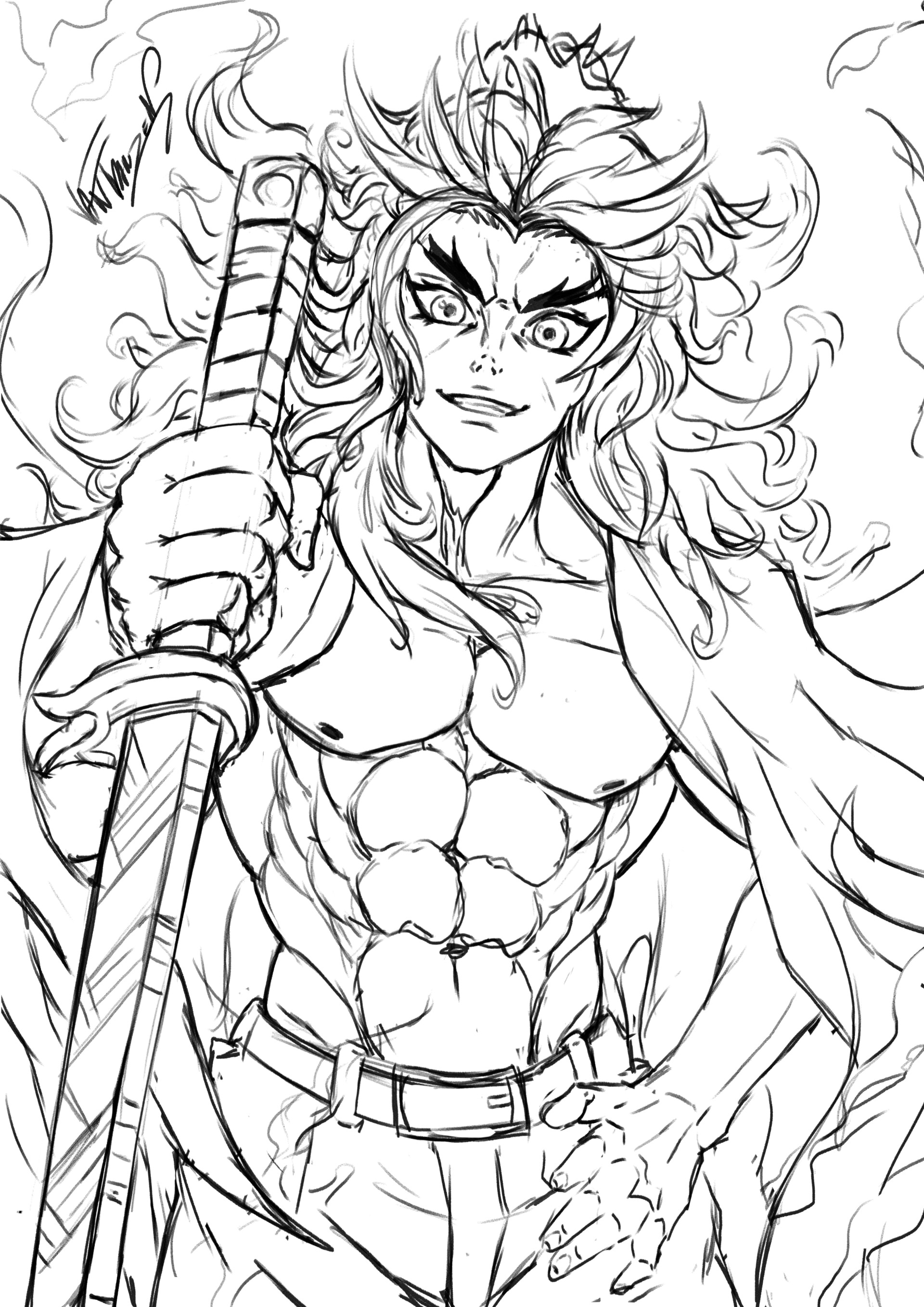 demon slayer coloring pages rengoku