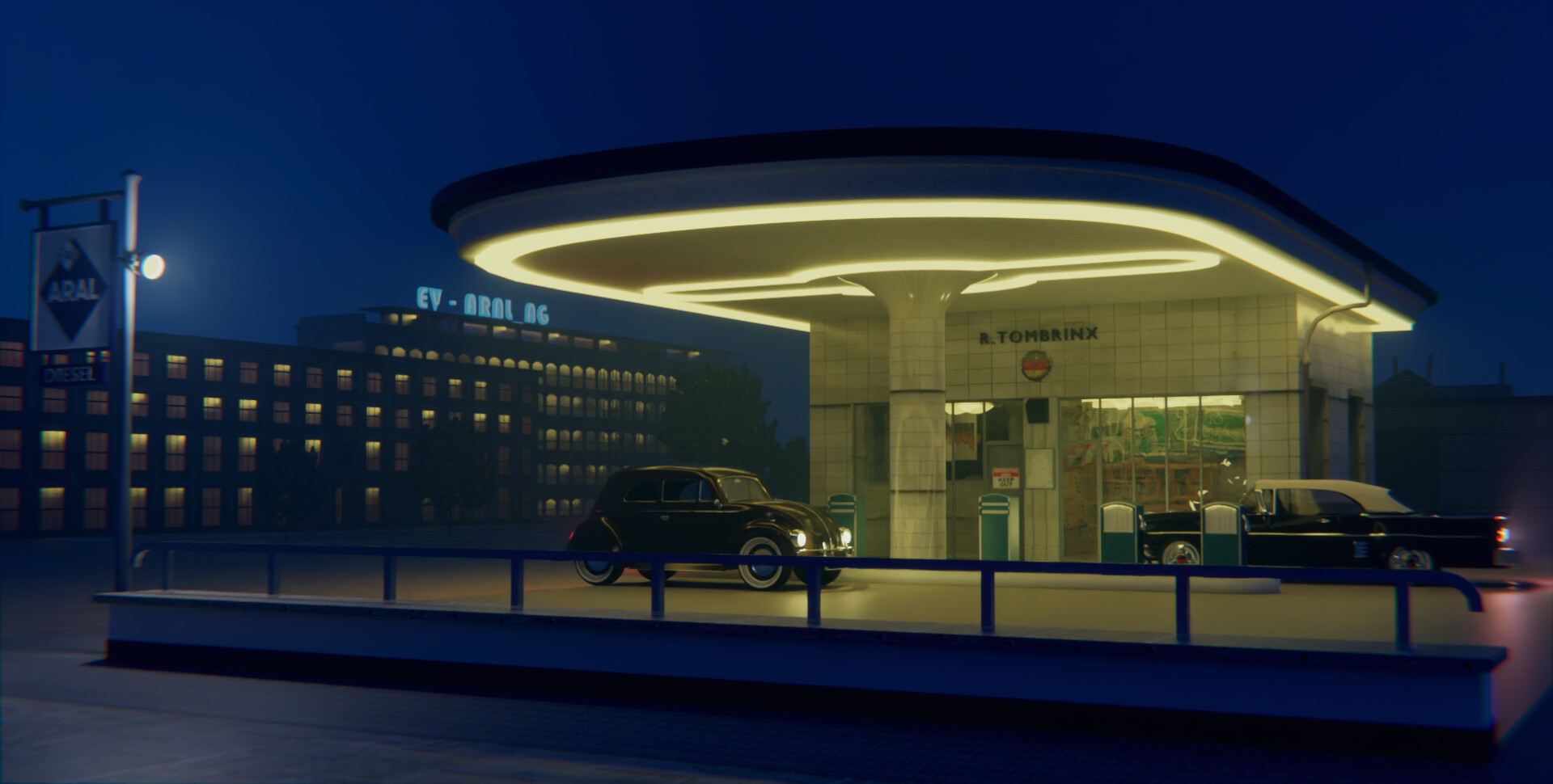 ArtStation - A gas station in Germany 1959