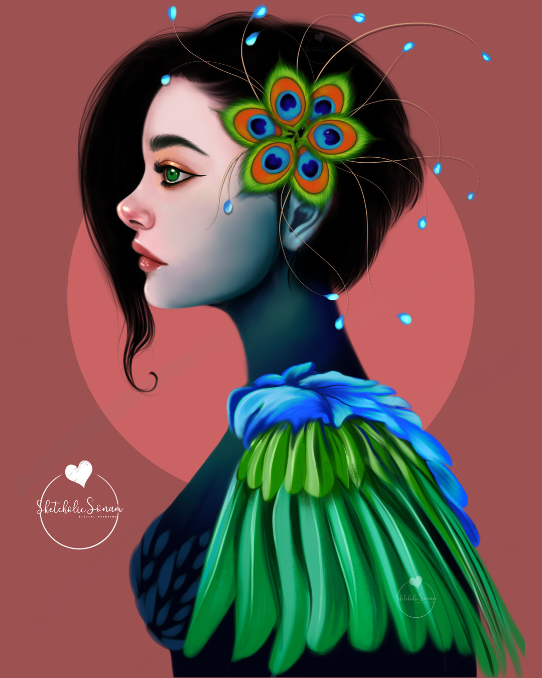ArtStation - peacock themed portrait