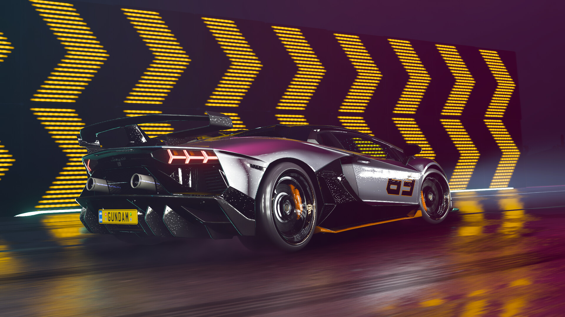 PTR Crispy - An Aventador under bisexual lighting.