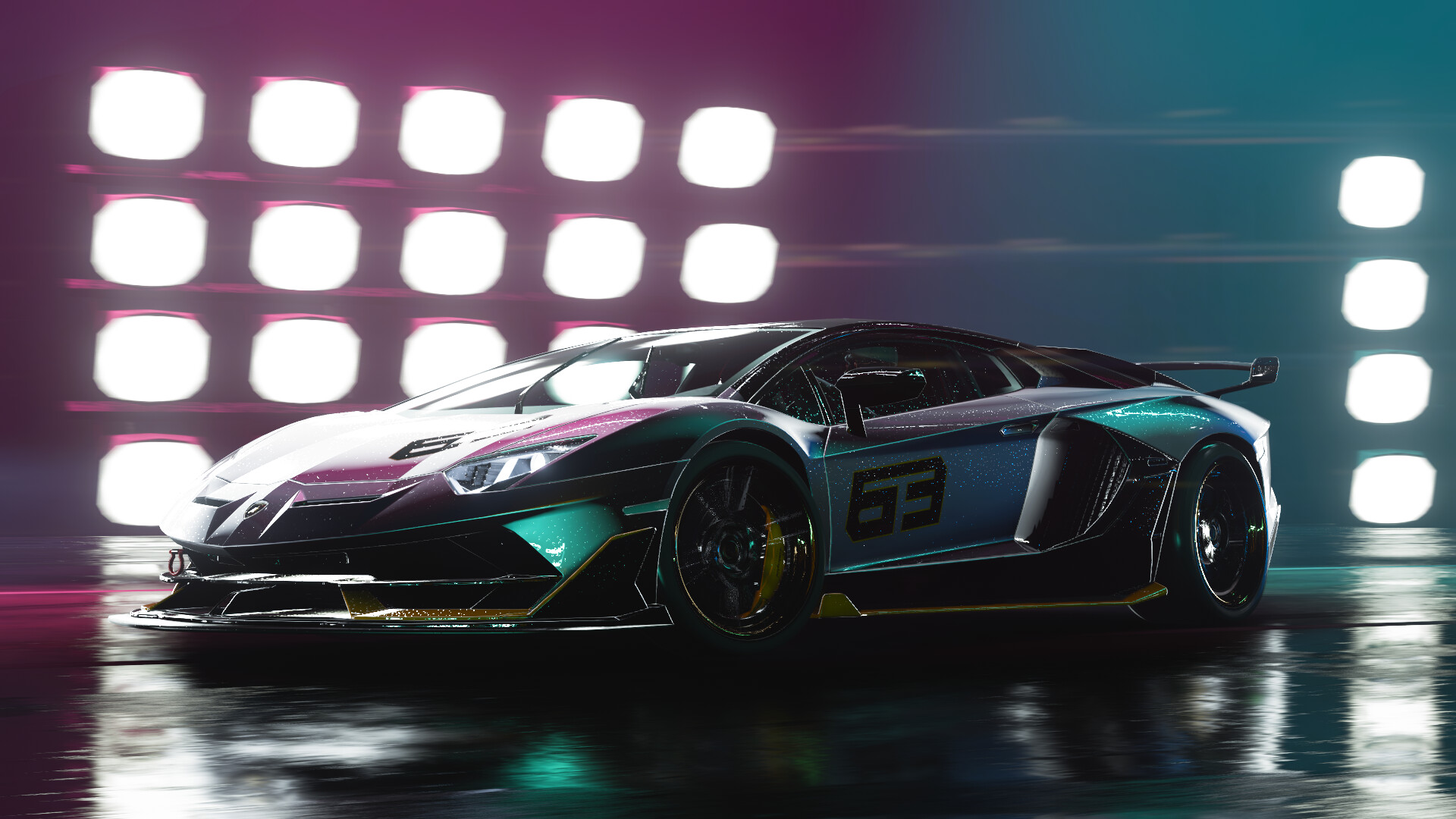 PTR Crispy - An Aventador under bisexual lighting.