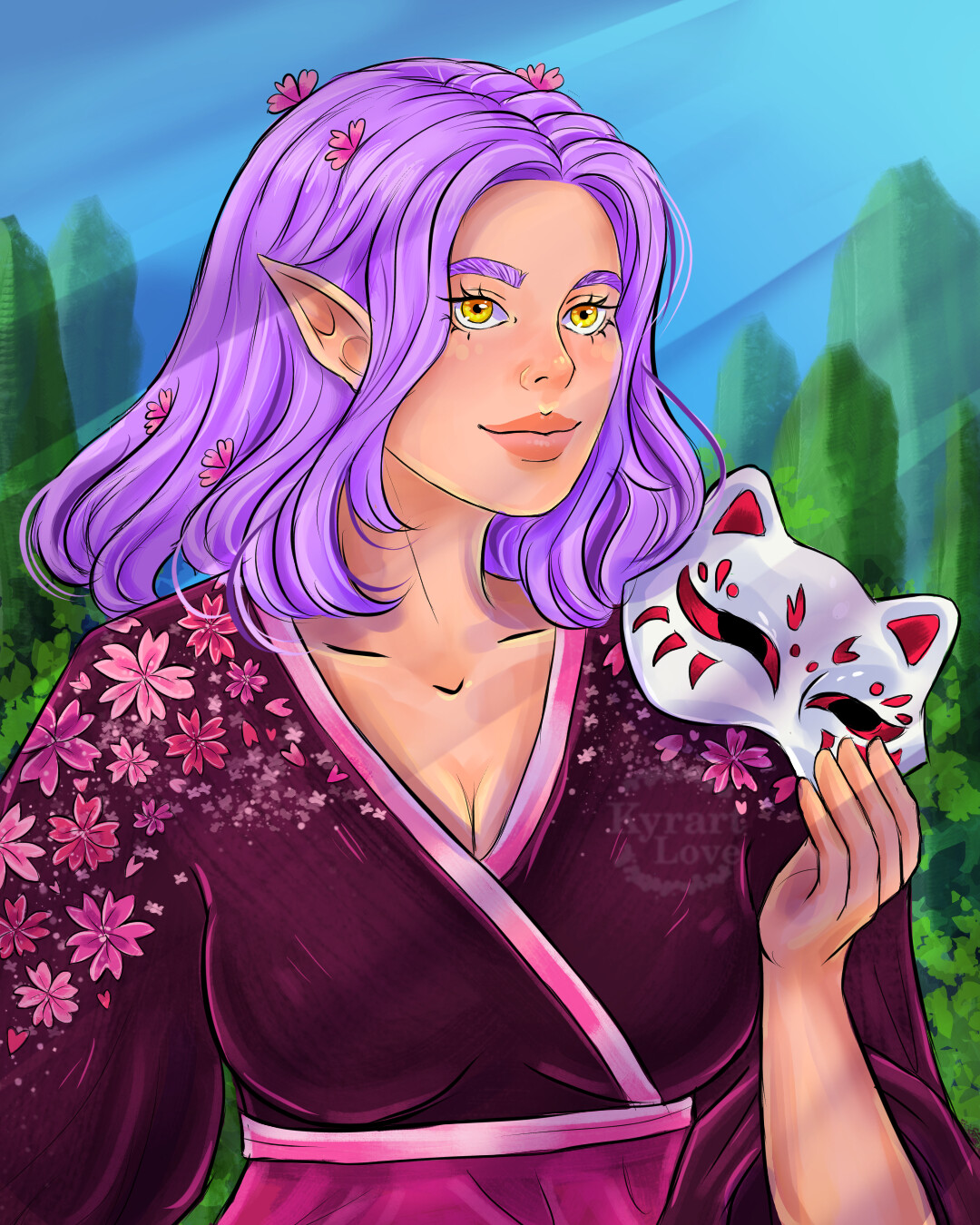 ArtStation - Elf girl in kimono