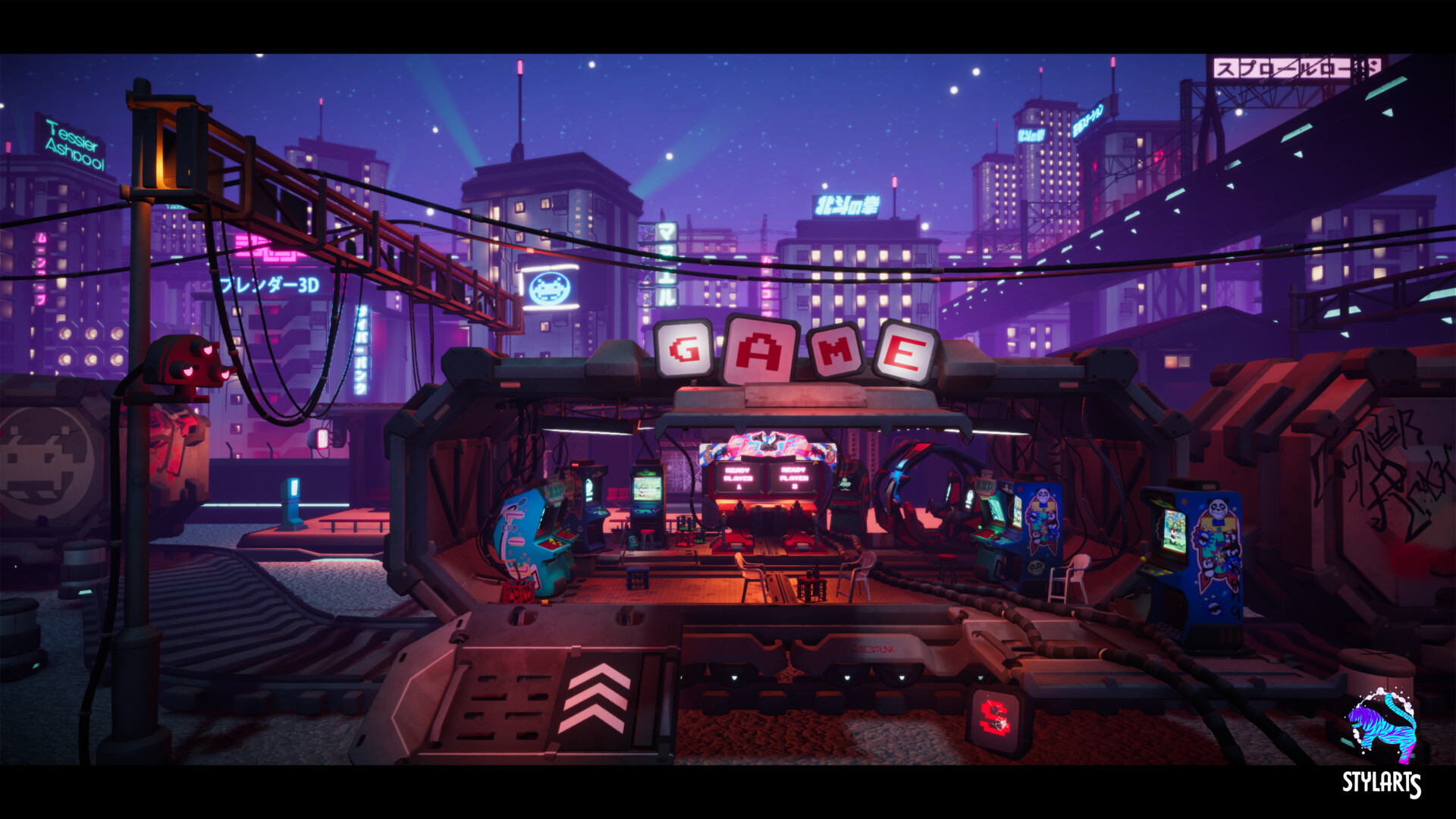 ArtStation - Stylized Cyberpunk Arcade Environment-Unity Recreation