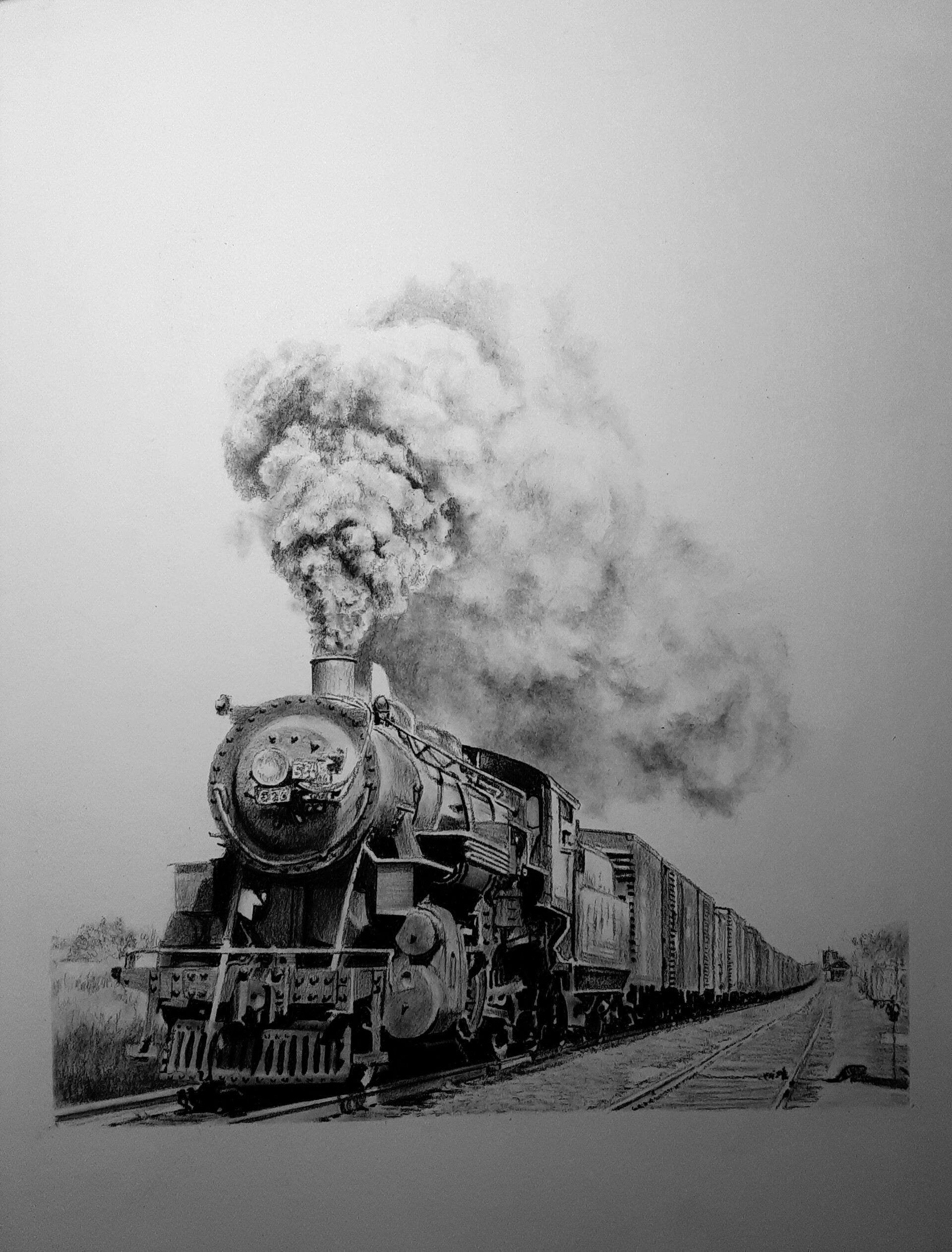 ArtStation - Charcoal of a Steam locomotive