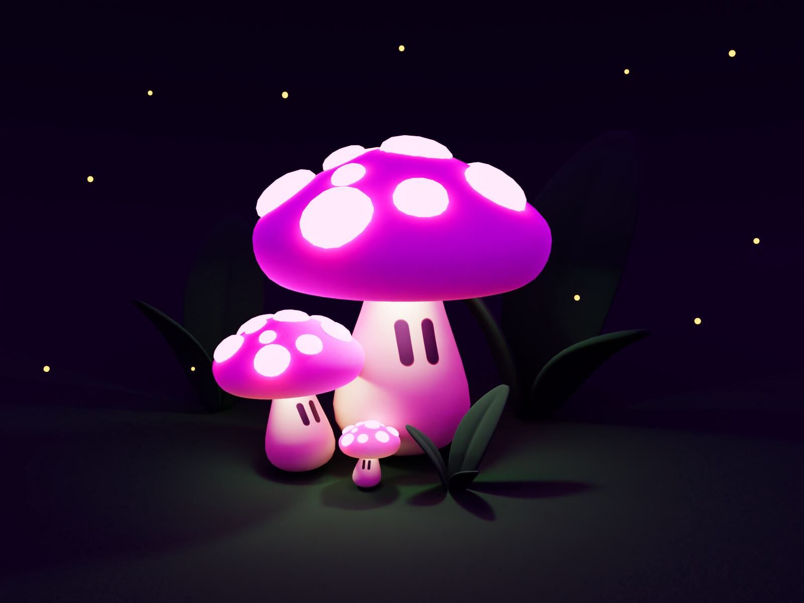 ArtStation - Magic Mushrooms under a starry night