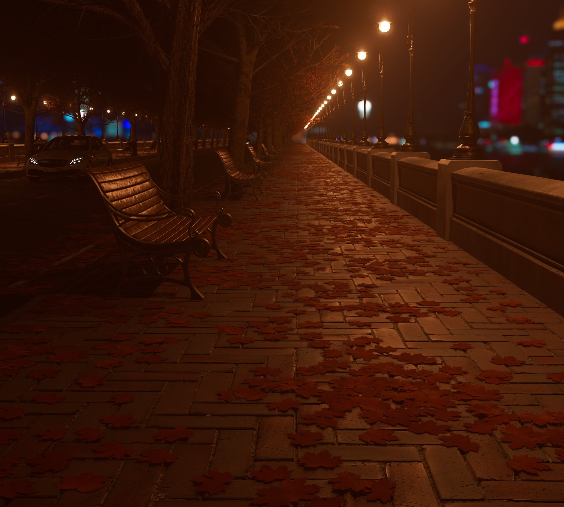 ArtStation - Night scene Walkway