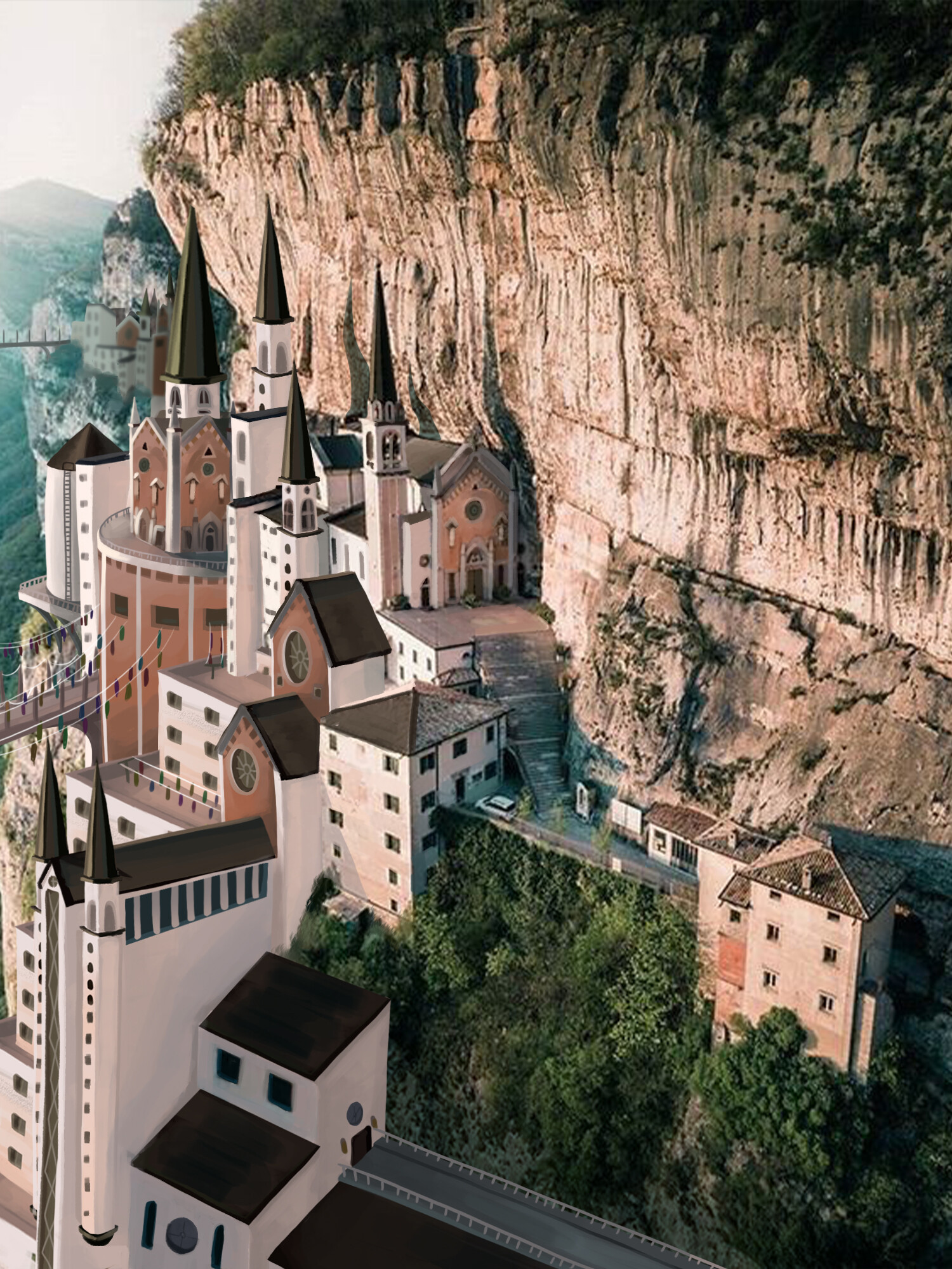 ArtStation - Cliff side City Photobash