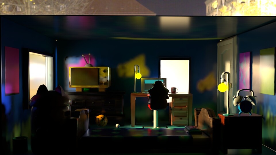 ArtStation - Boy's Bedroom at Night