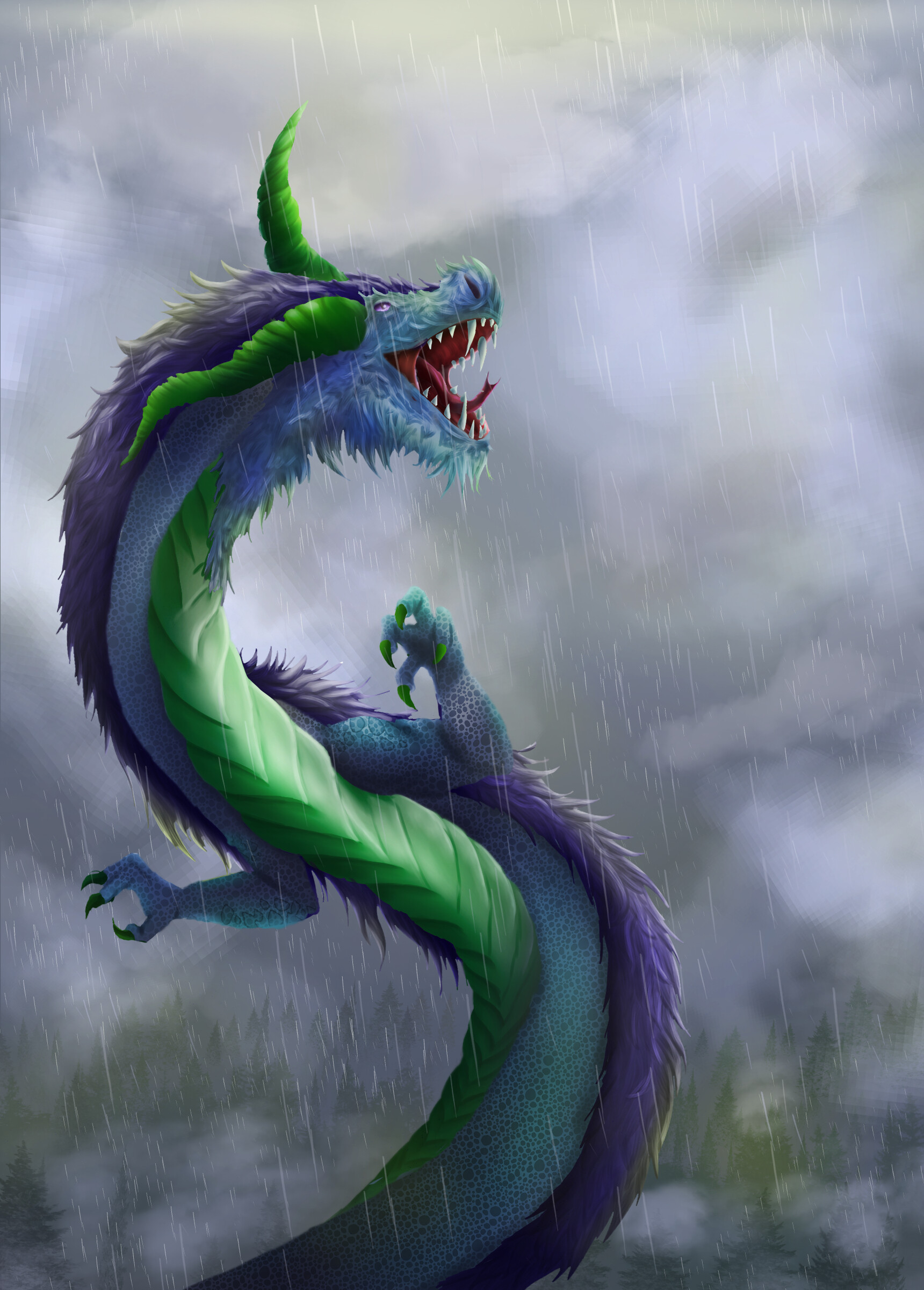 ArtStation - dragon flying in a storm