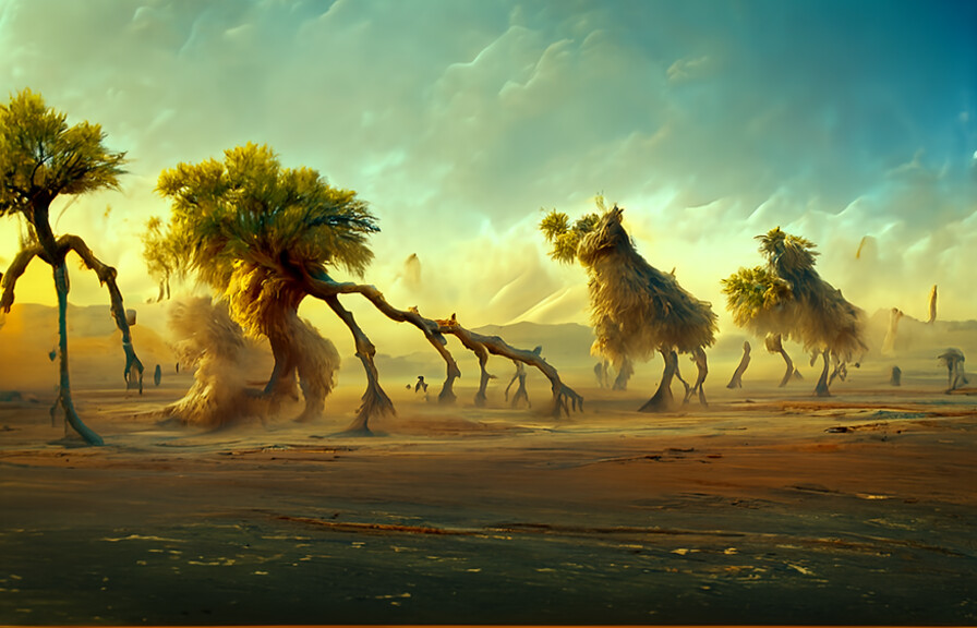 ArtStation - trees running away from a sandstorm in the desert