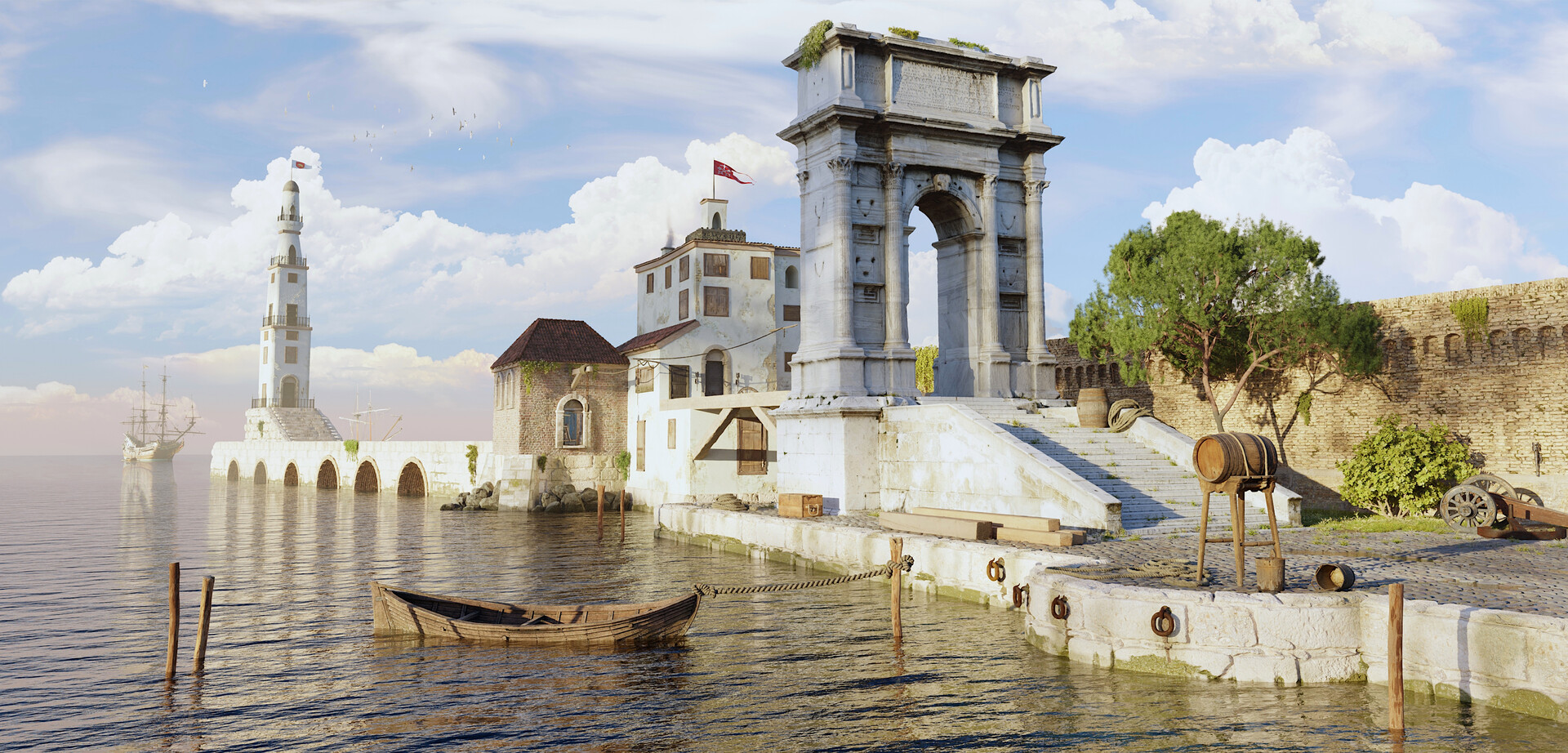 ArtStation - A postcard from the past: The port of Ancona (Italy) with ...