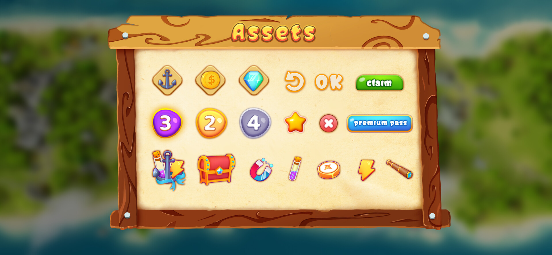Arseny - pirate event UI design for match-3 mobile game