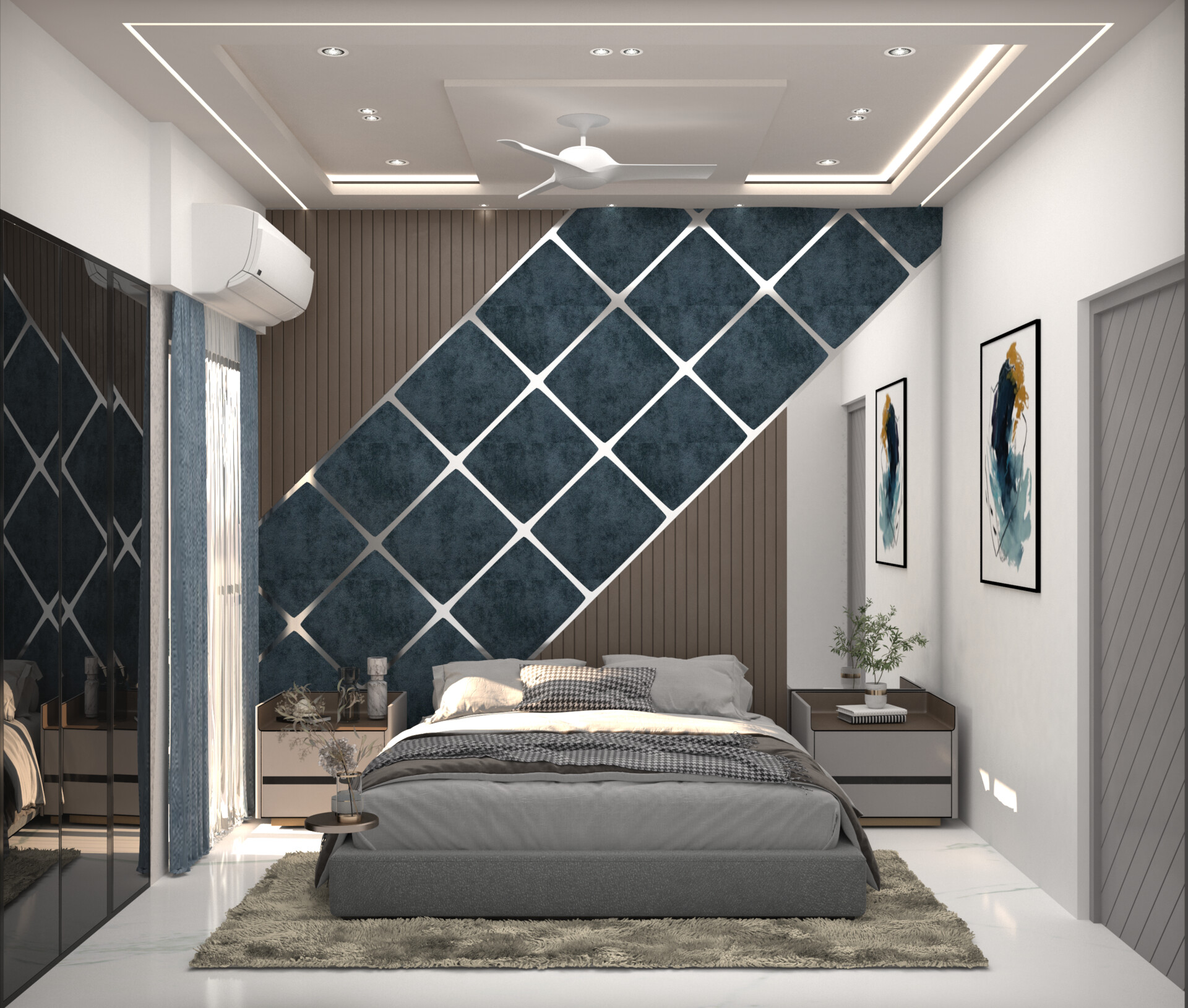 ArtStation - 3DSMAX VRAY Bed Room Design Chrome/Mirror Theme