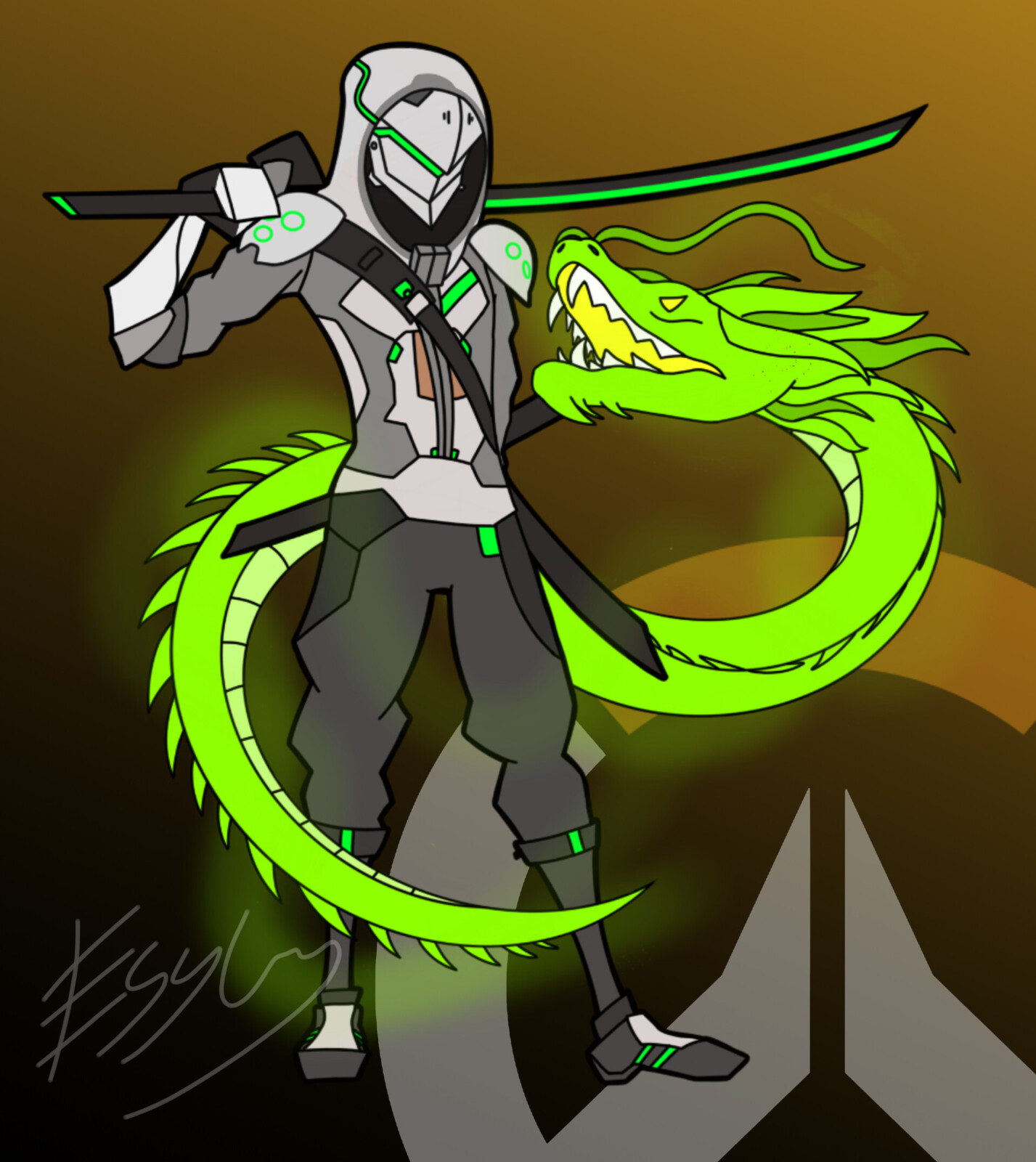 Esylus - Overwatch 2 Genji Design Drawing (With Dragon)