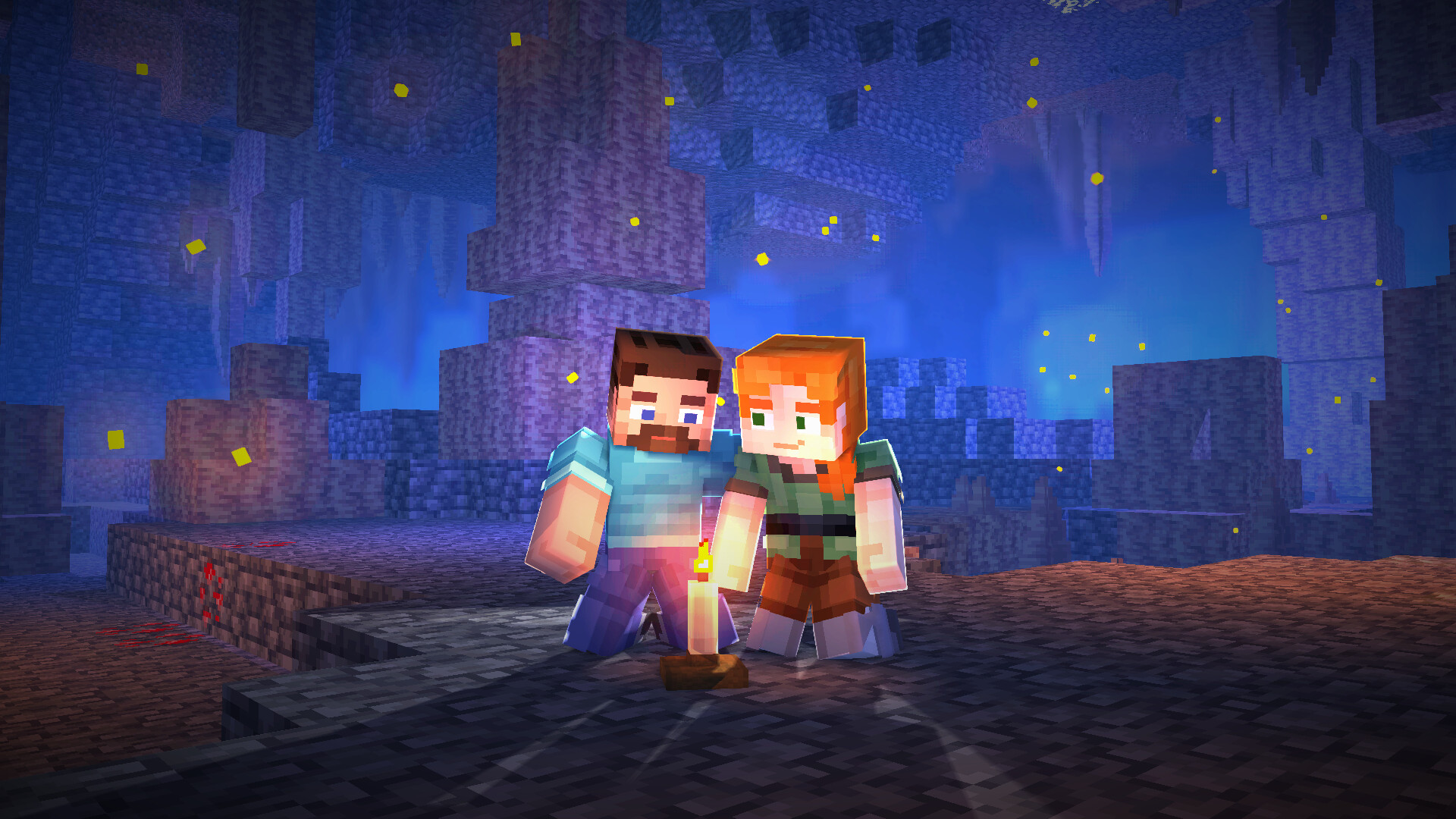 ArtStation - Steve and Alex in a cave with a candle
