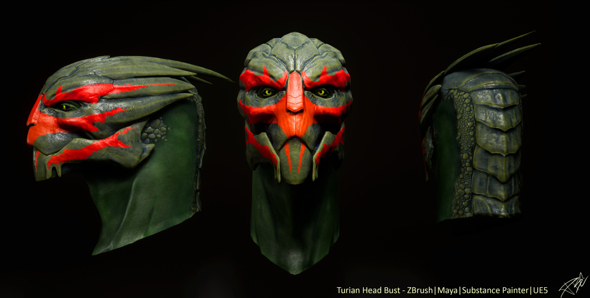 ArtStation - Turian Head Bust - (Mass Effect)