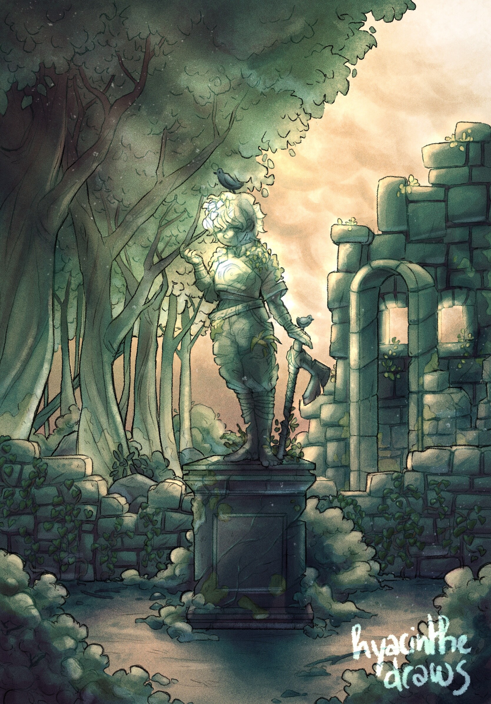 ArtStation - A forgotten statue hidden in the forest.