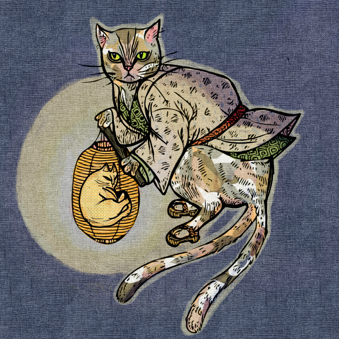 ArtStation - Spirit Cat with Lantern day/night