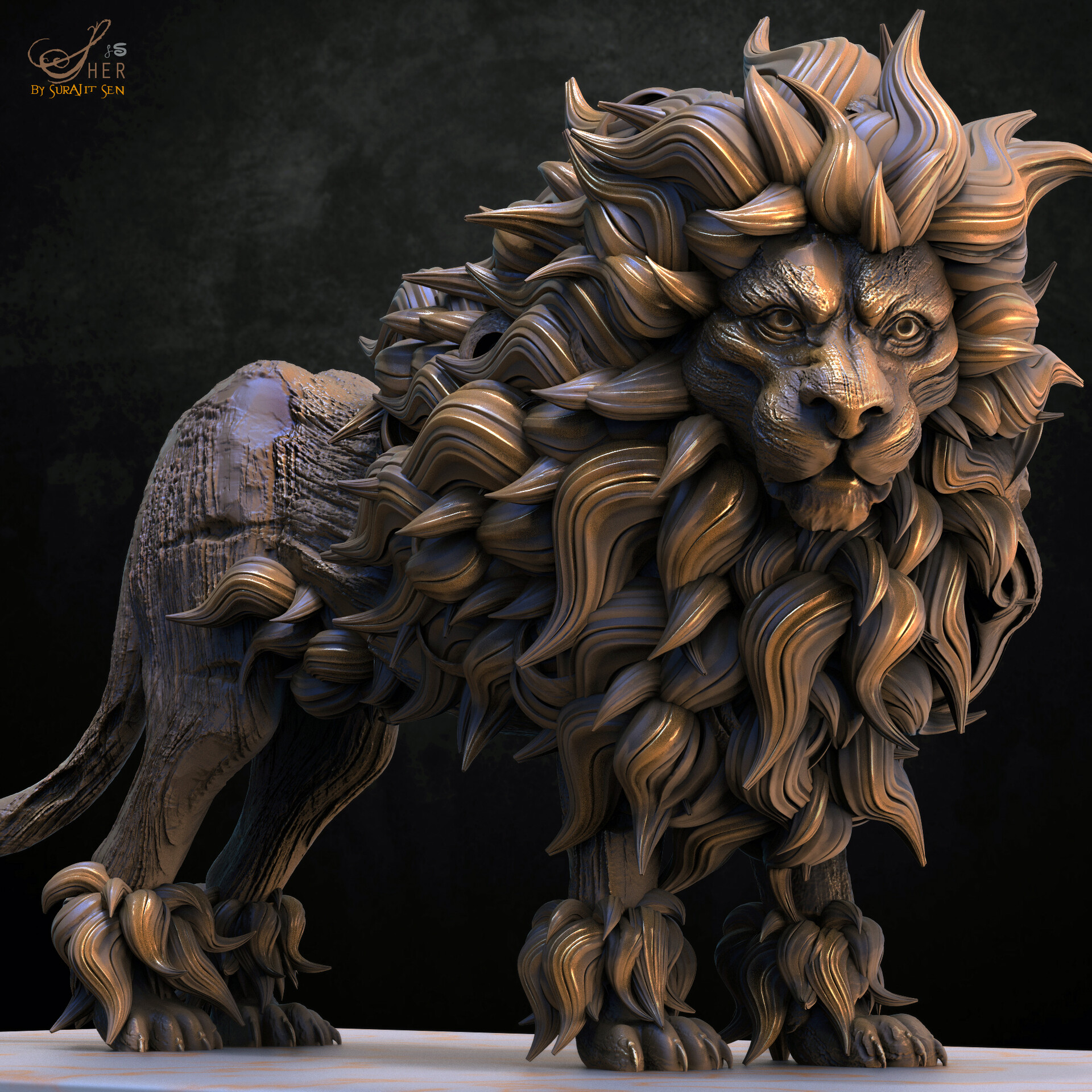 ArtStation - Sher-The LION - Digital Sculpture by Surajit Sen