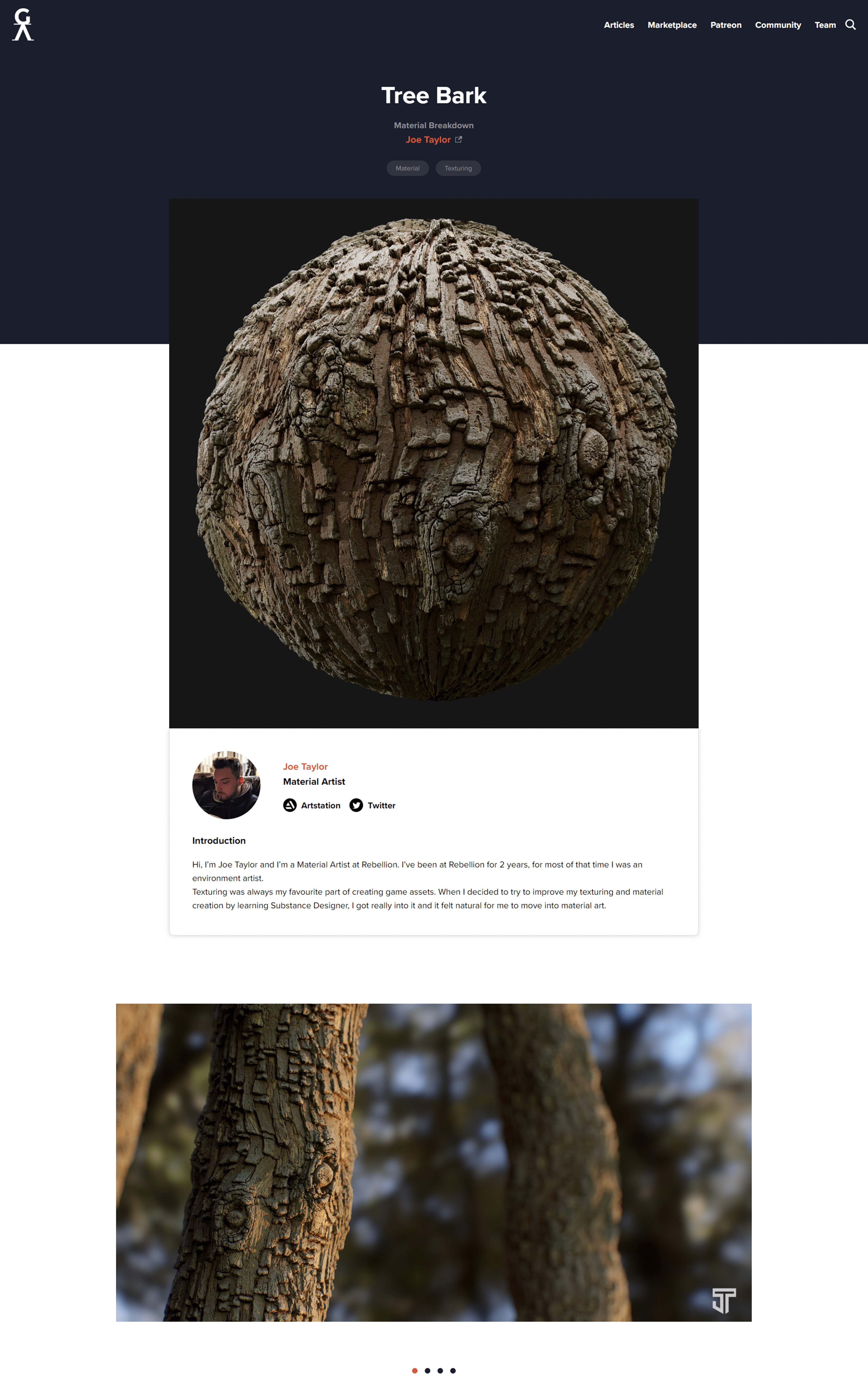 Joe Taylor - Portfolio - Tree Bark Material - GamesArtist Article