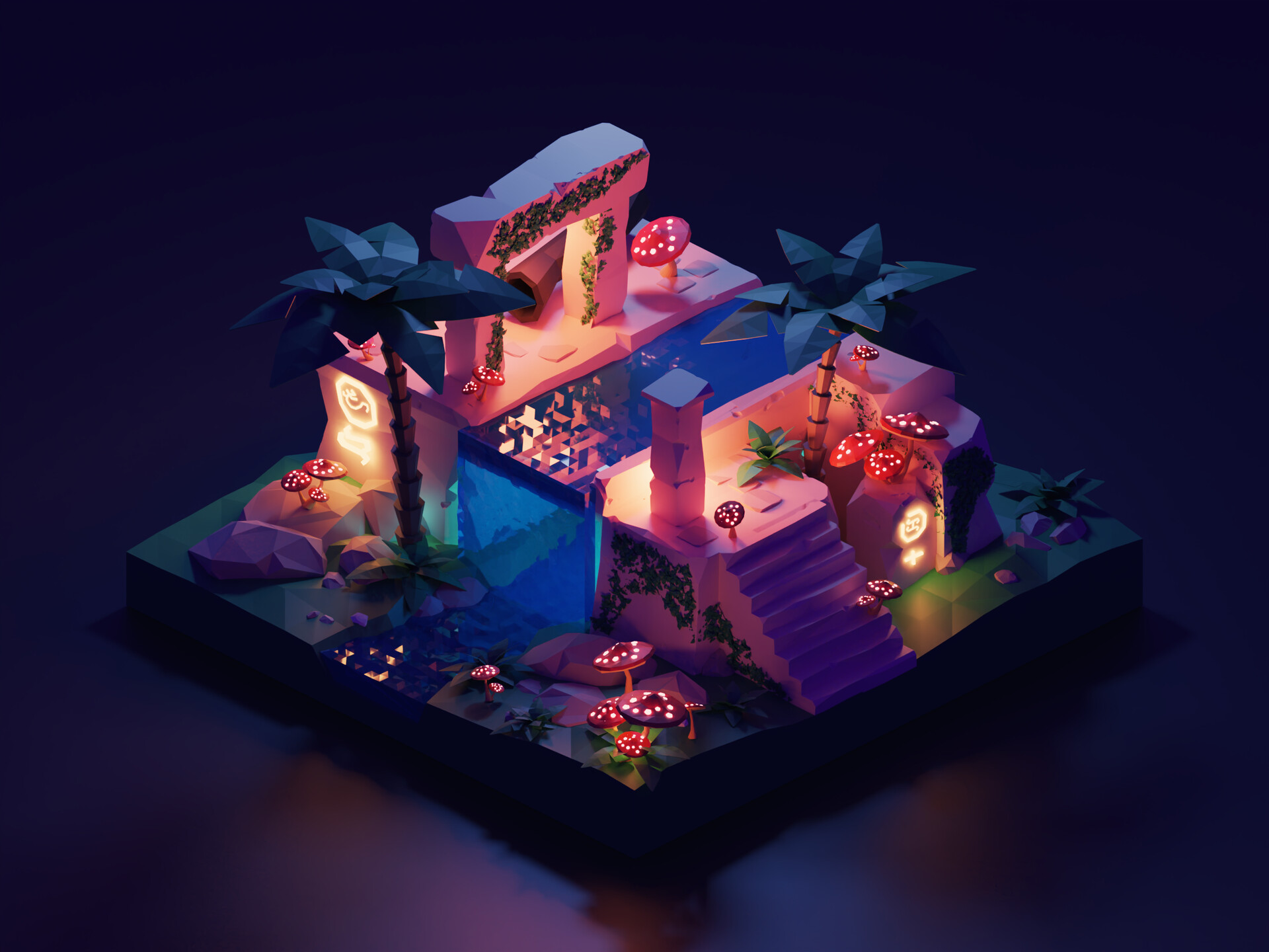 ArtStation - Ancient Ruins: Day & Night, Minimal 3D Isometric.