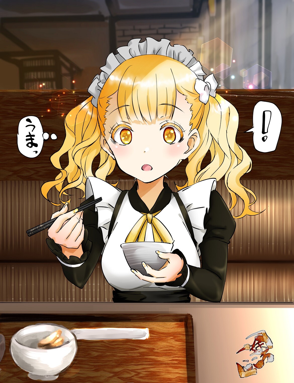 ArtStation - A maid looking happy after eating delicious food.