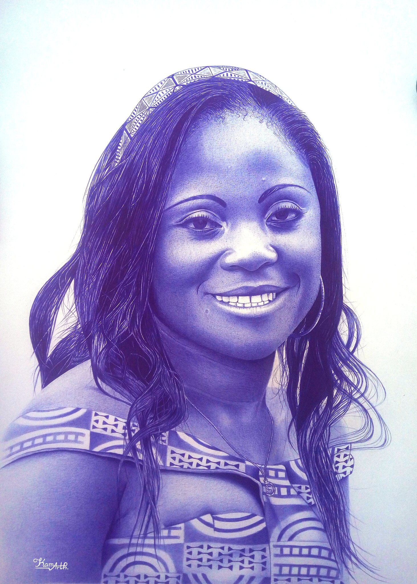 ArtStation - Portrait commission with blue ballpoint pen