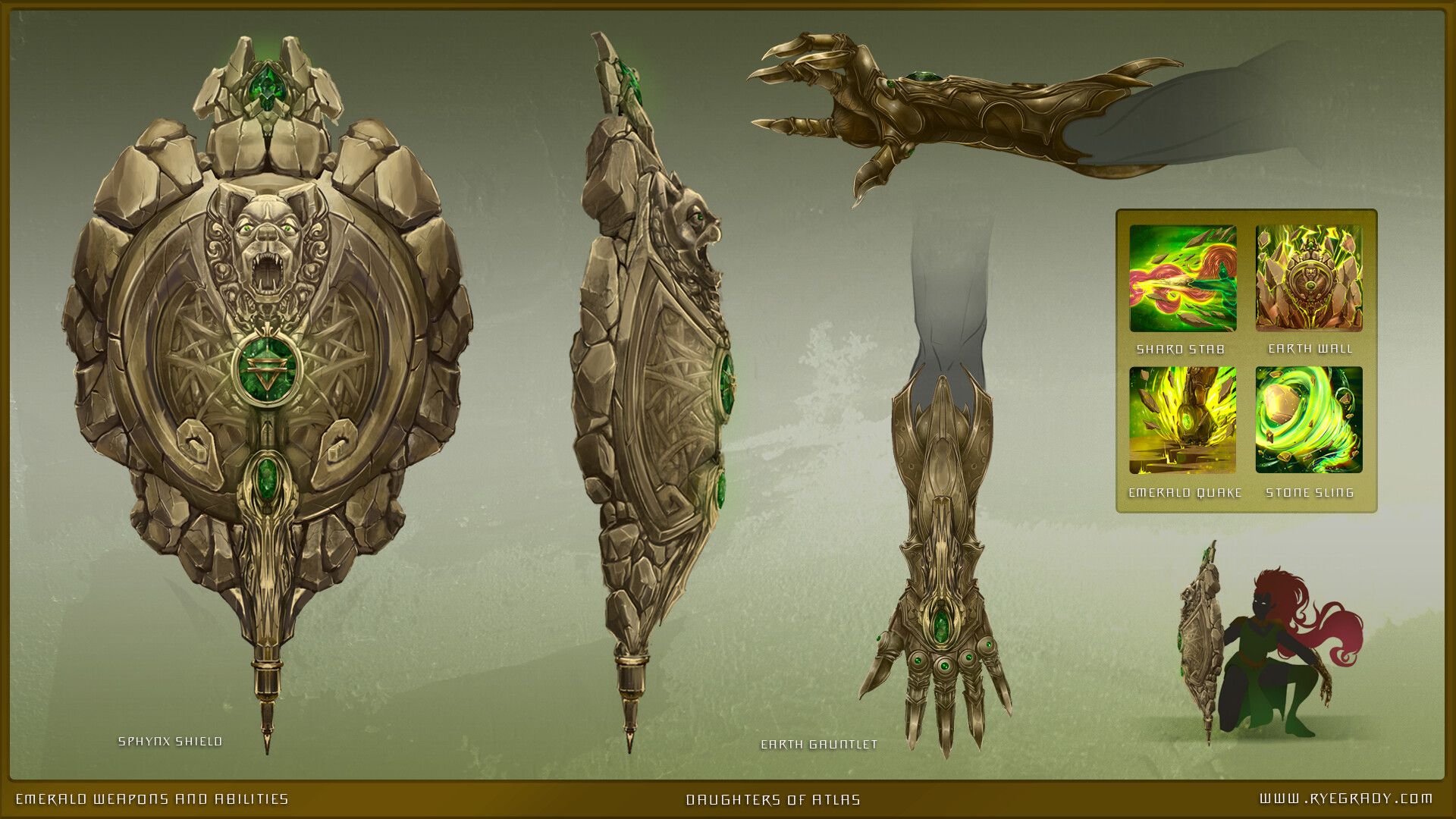 Ryan Grady - Weapon and Icon Designs for "Emerald" of "Daughters of Atlas"