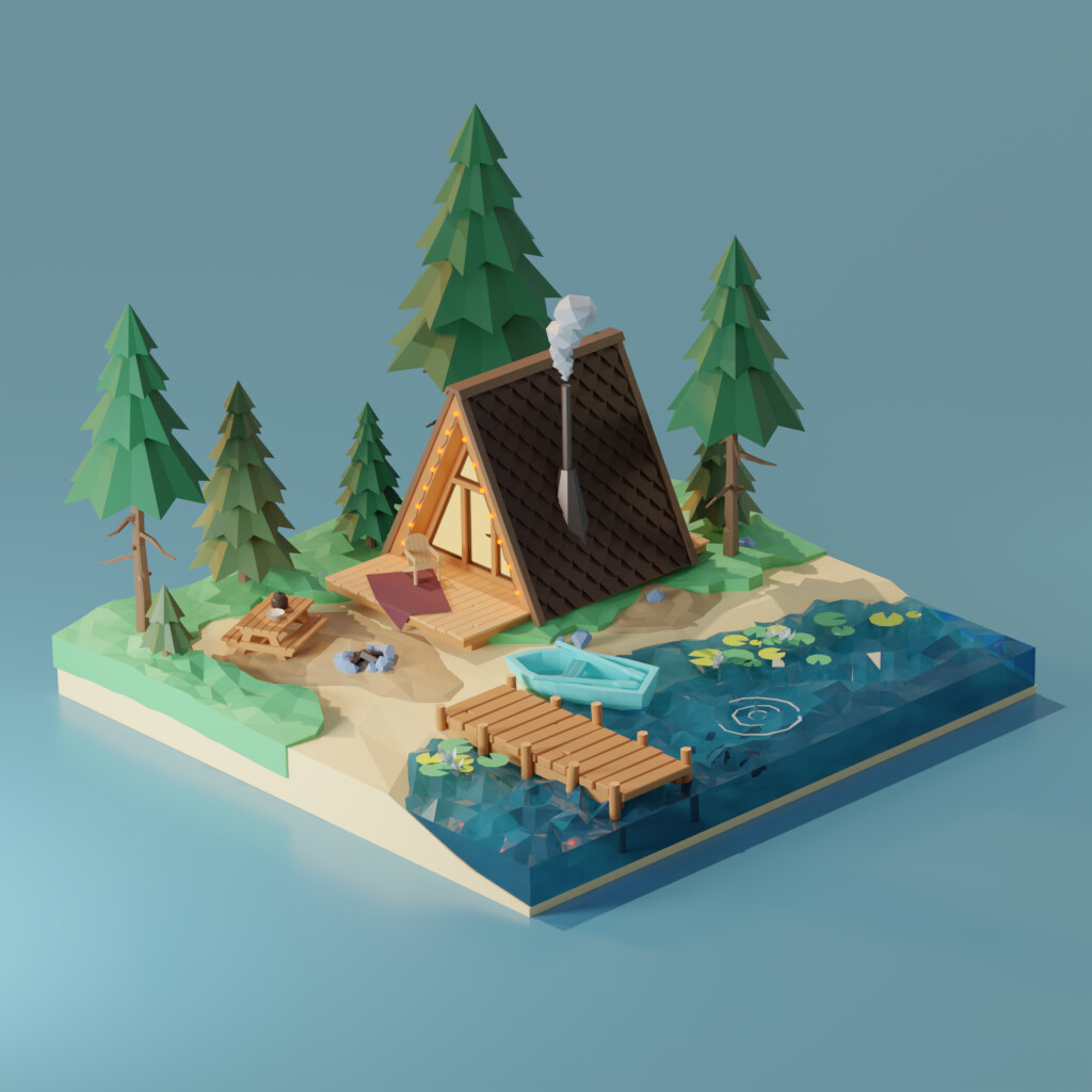 ArtStation - Low Poly house by the lake